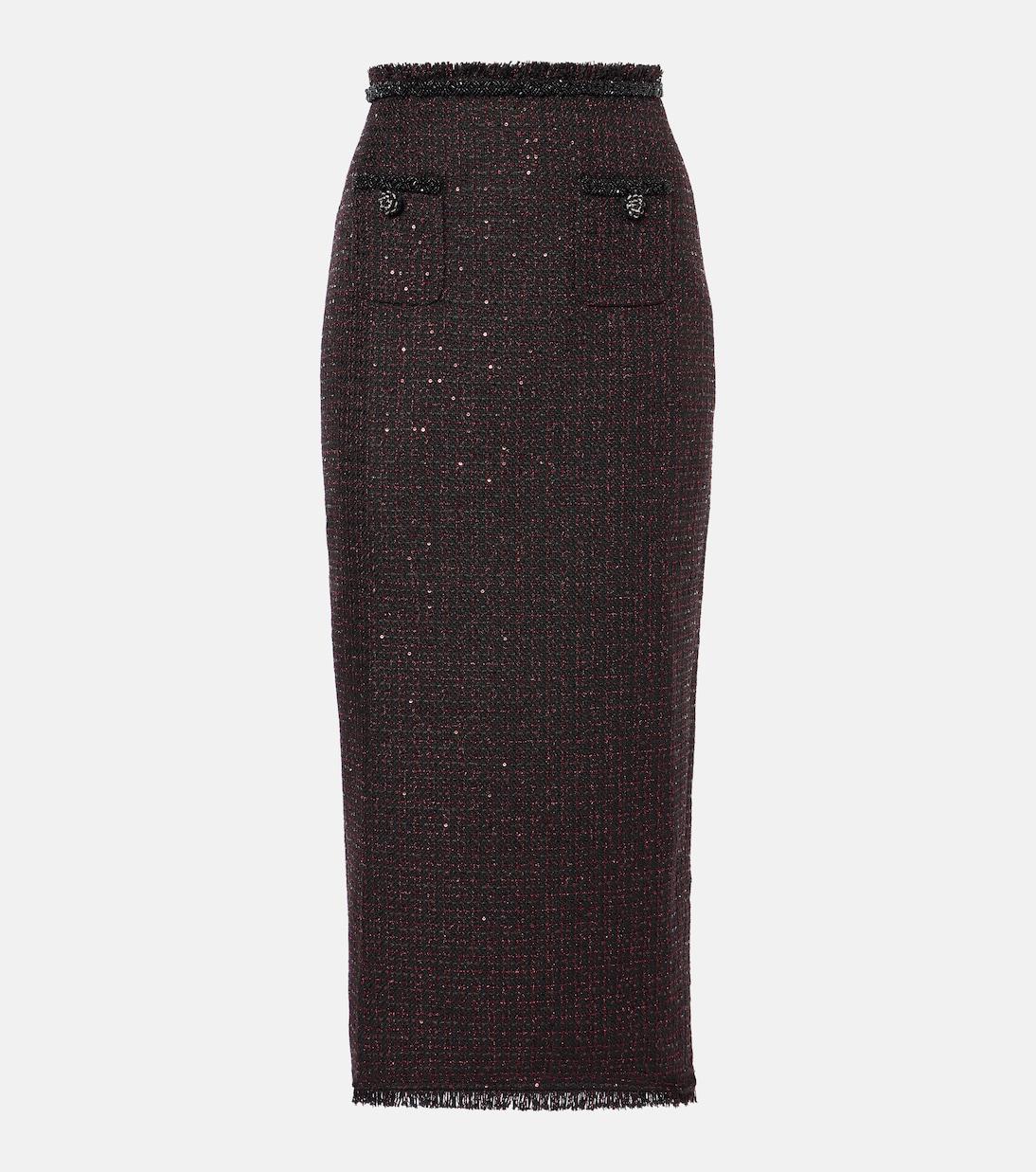 SELF-PORTRAIT Tweed Maxi Skirt in Black | endource