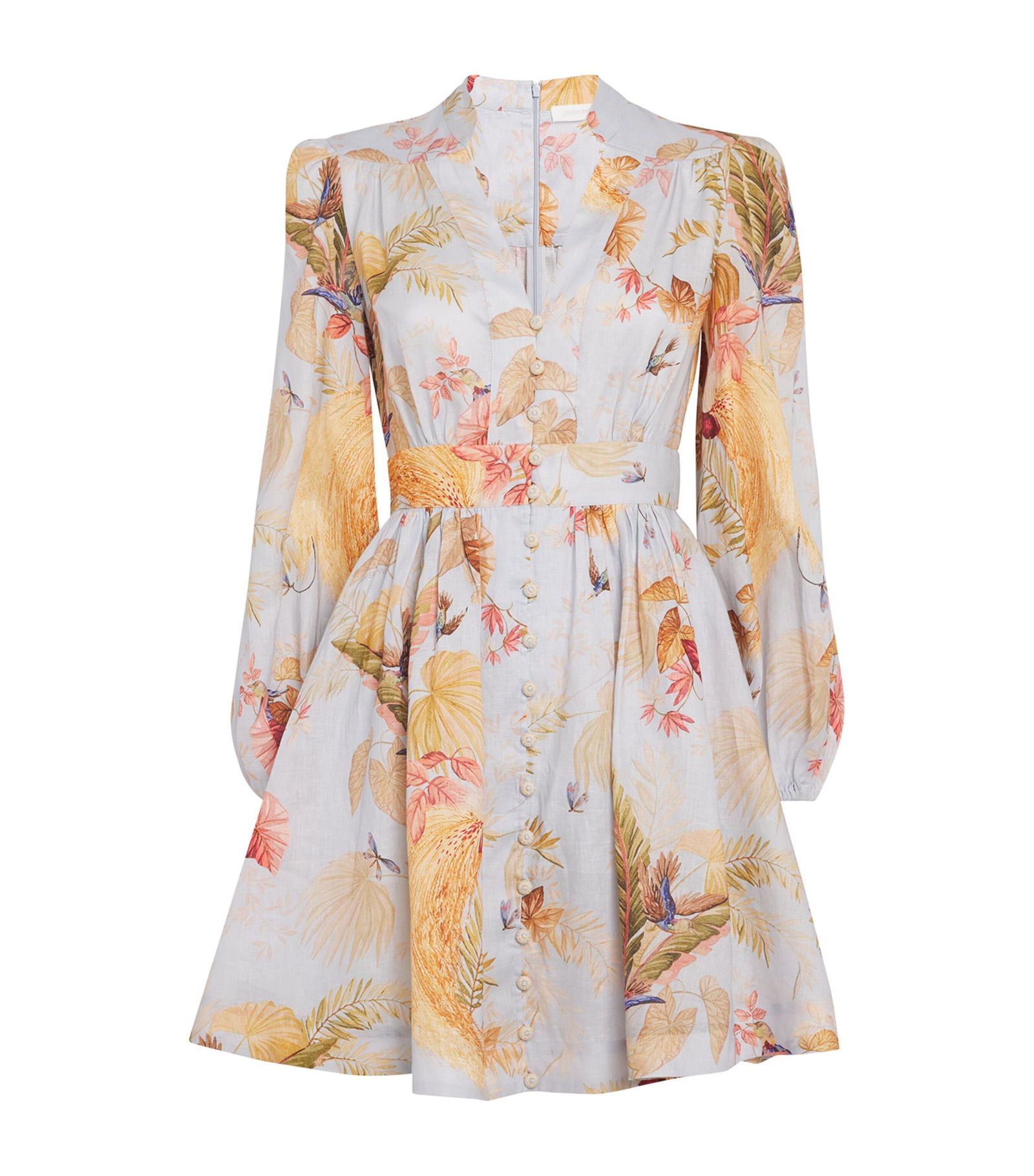 ZIMMERMANN Linen Palm Ascension Mini Dress in Blue | endource