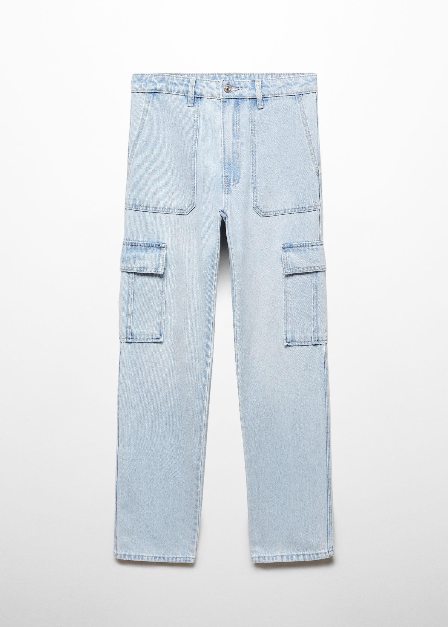MANGO Cargo Style Straight Jeans in Light Blue | endource