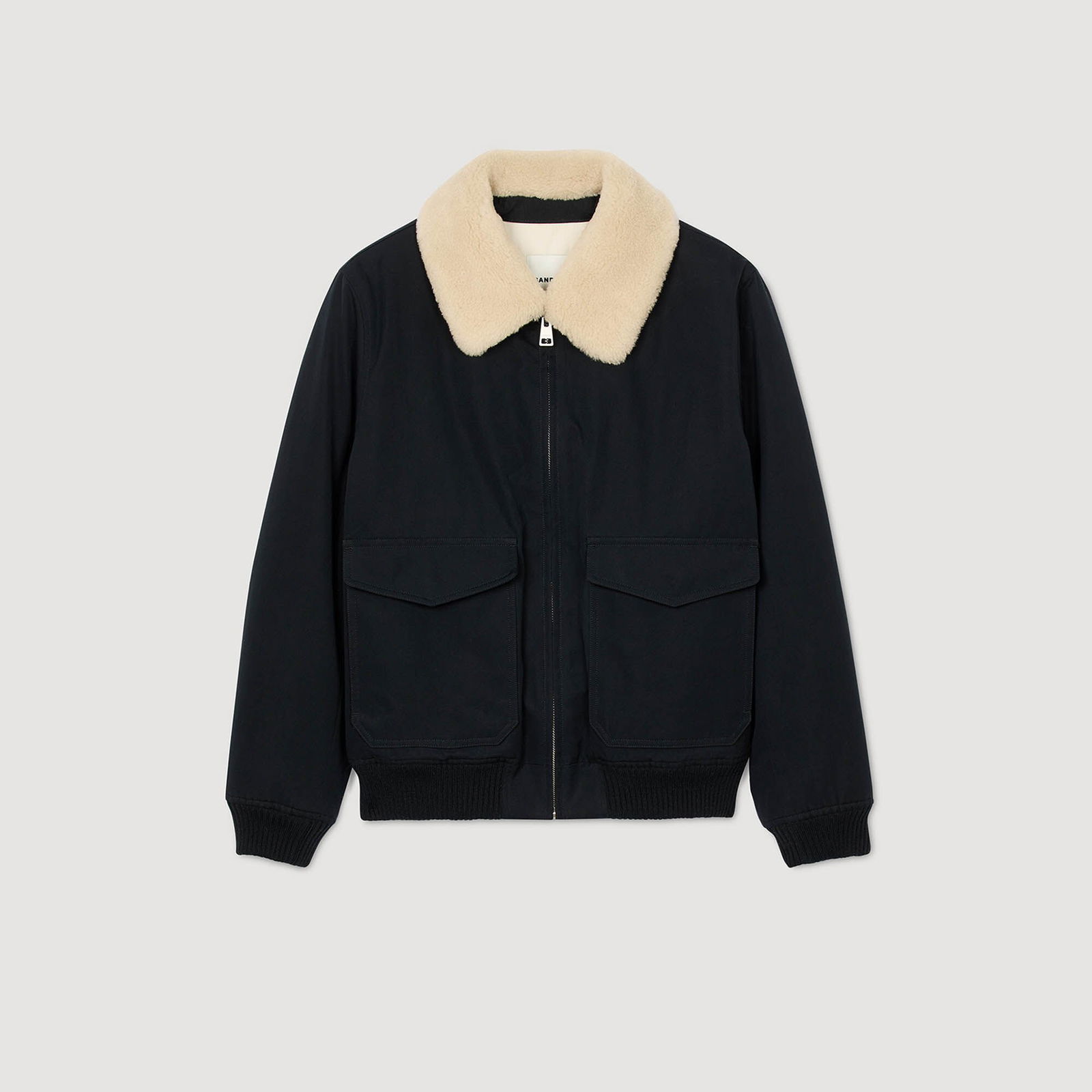 SANDRO Shearling Collar Aviator Jacket | endource
