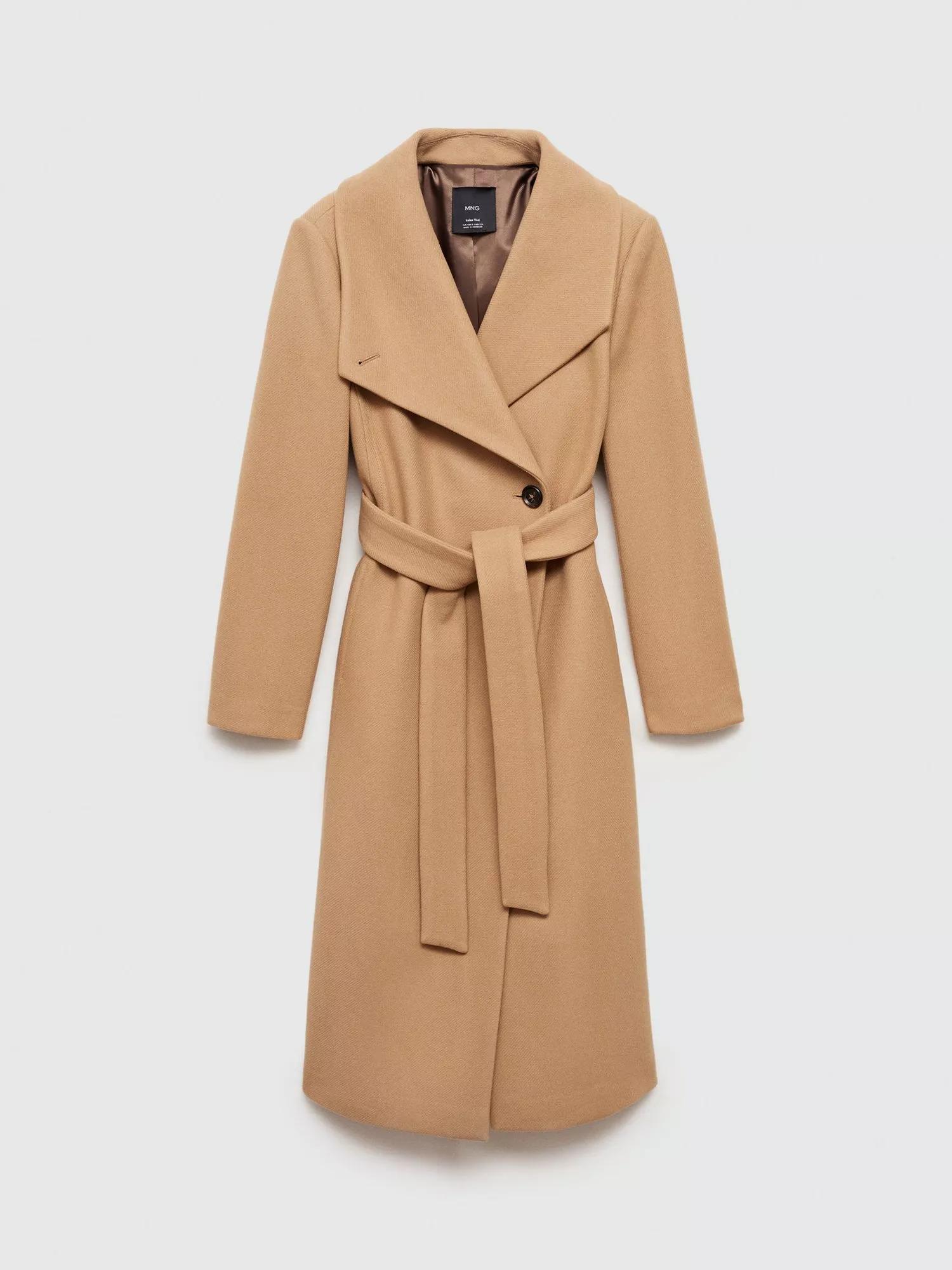 MANGO Sirenita Wool Blend Wrap Coat in Camel | endource