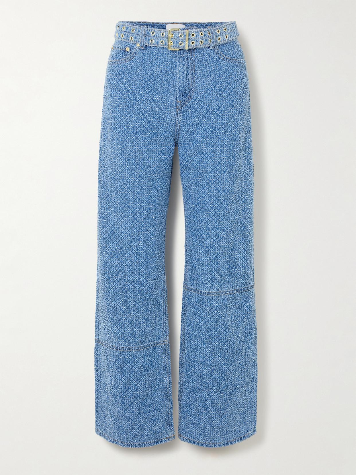 GANNI Izey Belted Organic Bouclé-Denim Straight-Leg Jeans in Blue ...