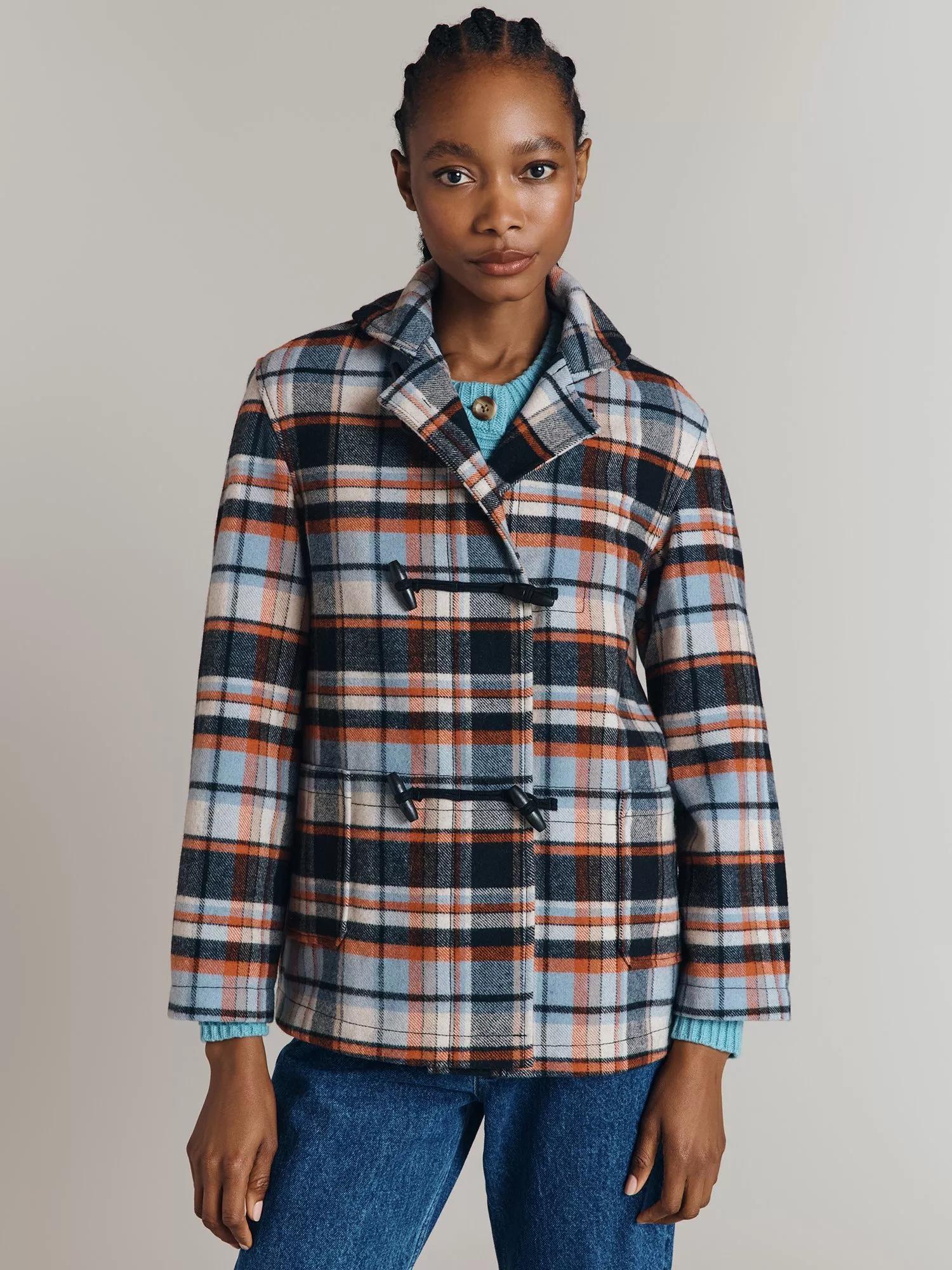GHOST Daphne Check Wool Blend Coat in Blue/Multi | endource