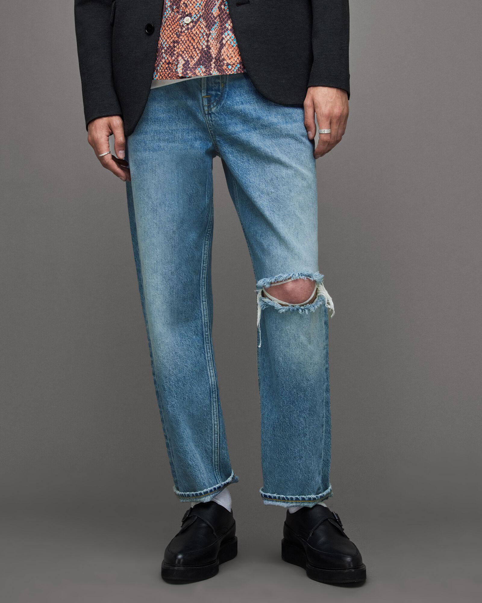 ALLSAINTS Curtis Straight Fit Damaged Denim Jeans in Light Indigo ...
