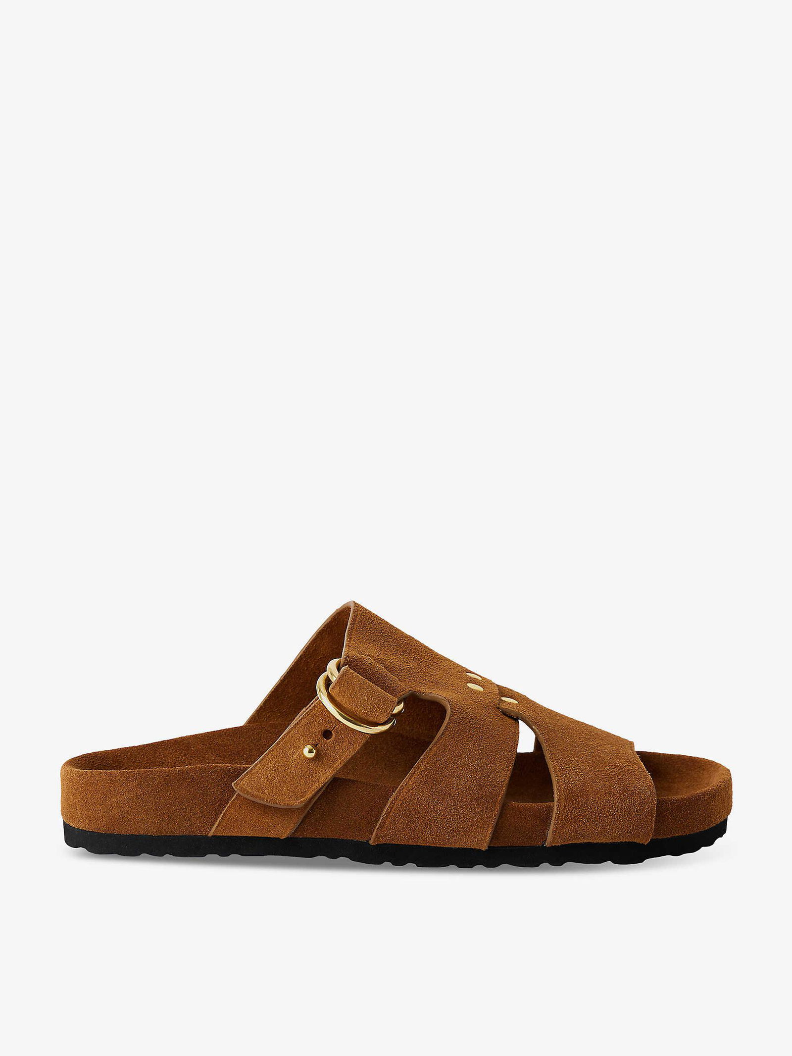 SOEUR Amber Stud-Embellished Flat Suede Sandals in CANNELLE | Endource