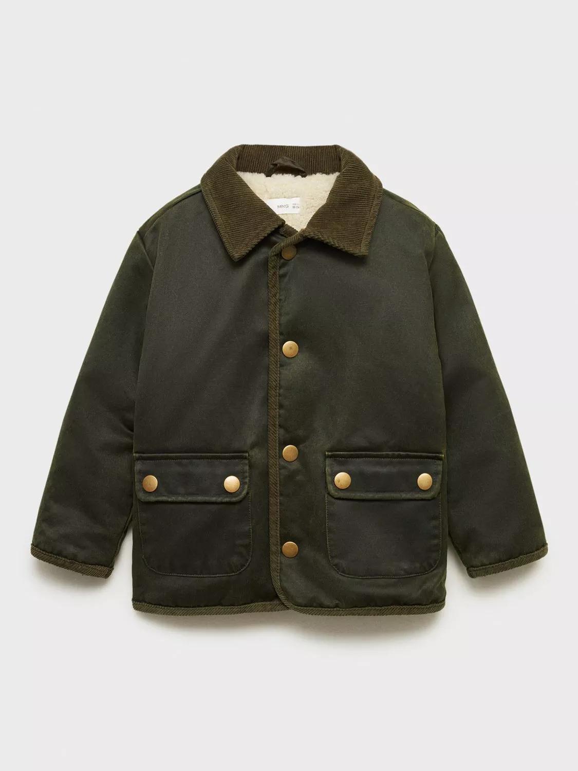MANGO Harry Corduroy Collar Waxed Cotton Jacket in Khaki | endource