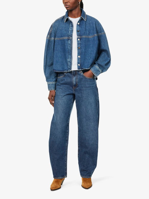 FRAME Bubble Curved-Hem Denim Shirt | endource