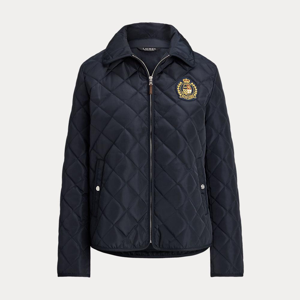 LAUREN PETITE Petite - Crest-Patch Diamond-Quilted Jacket in Blue ...