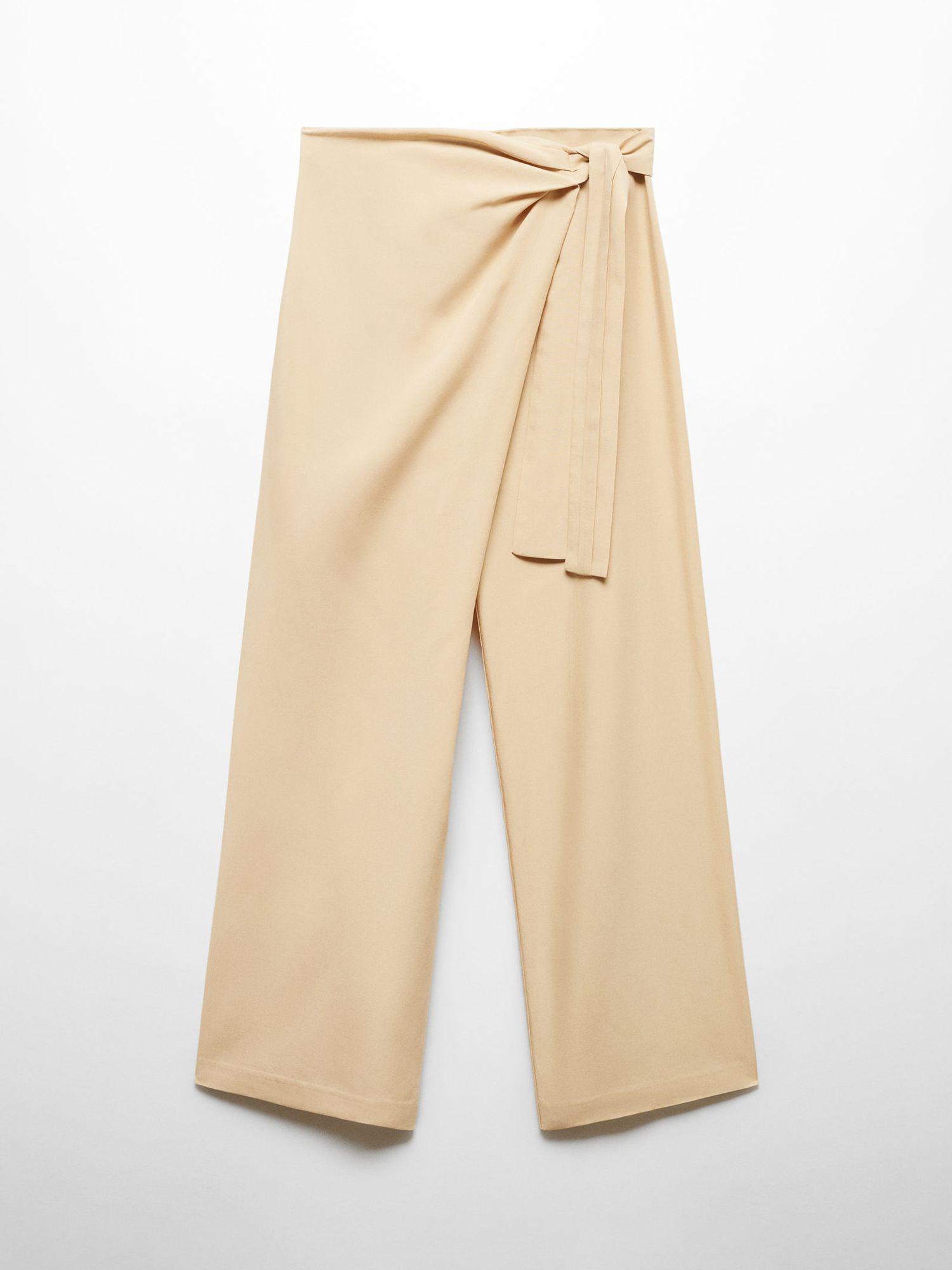 MANGO Pareo Knot Detail Trousers in Cream | Endource