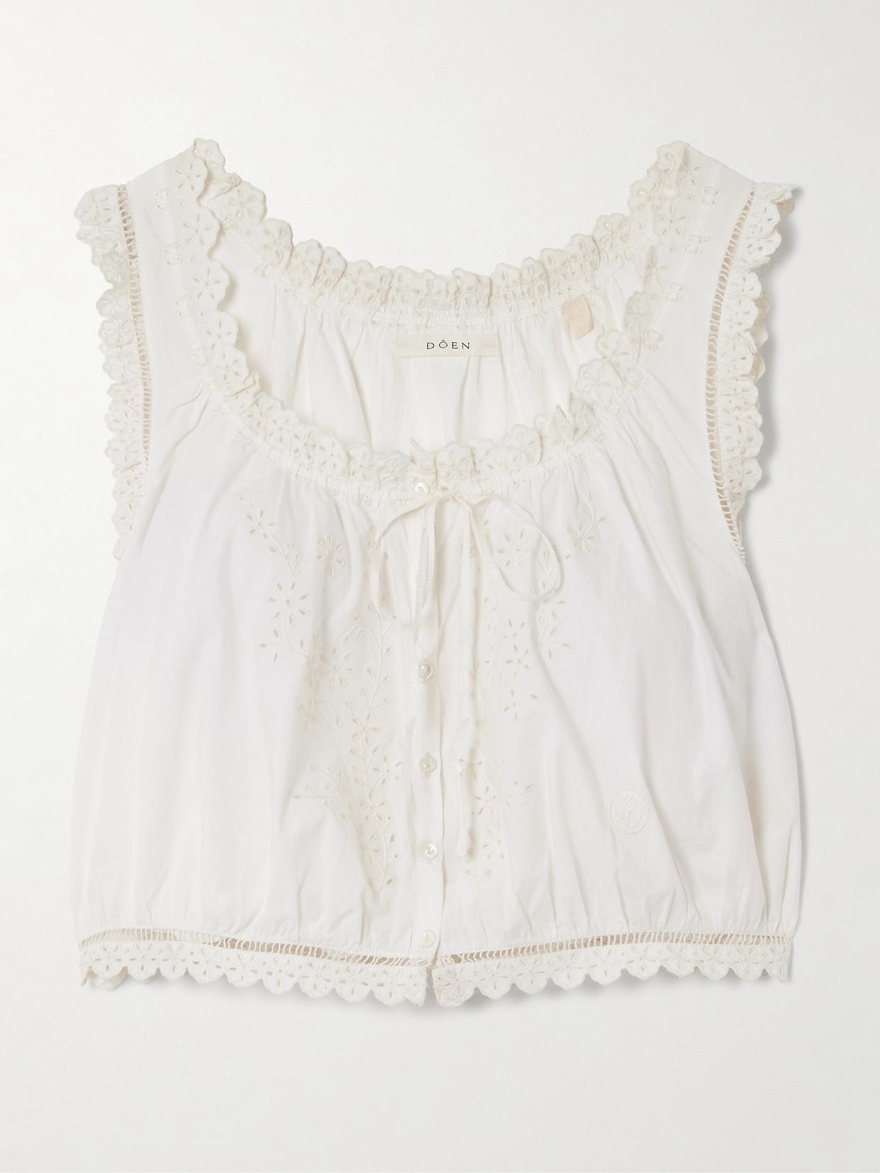 DÔEN Traveler Cropped Broderie Anglaise Organic Cotton Top | endource