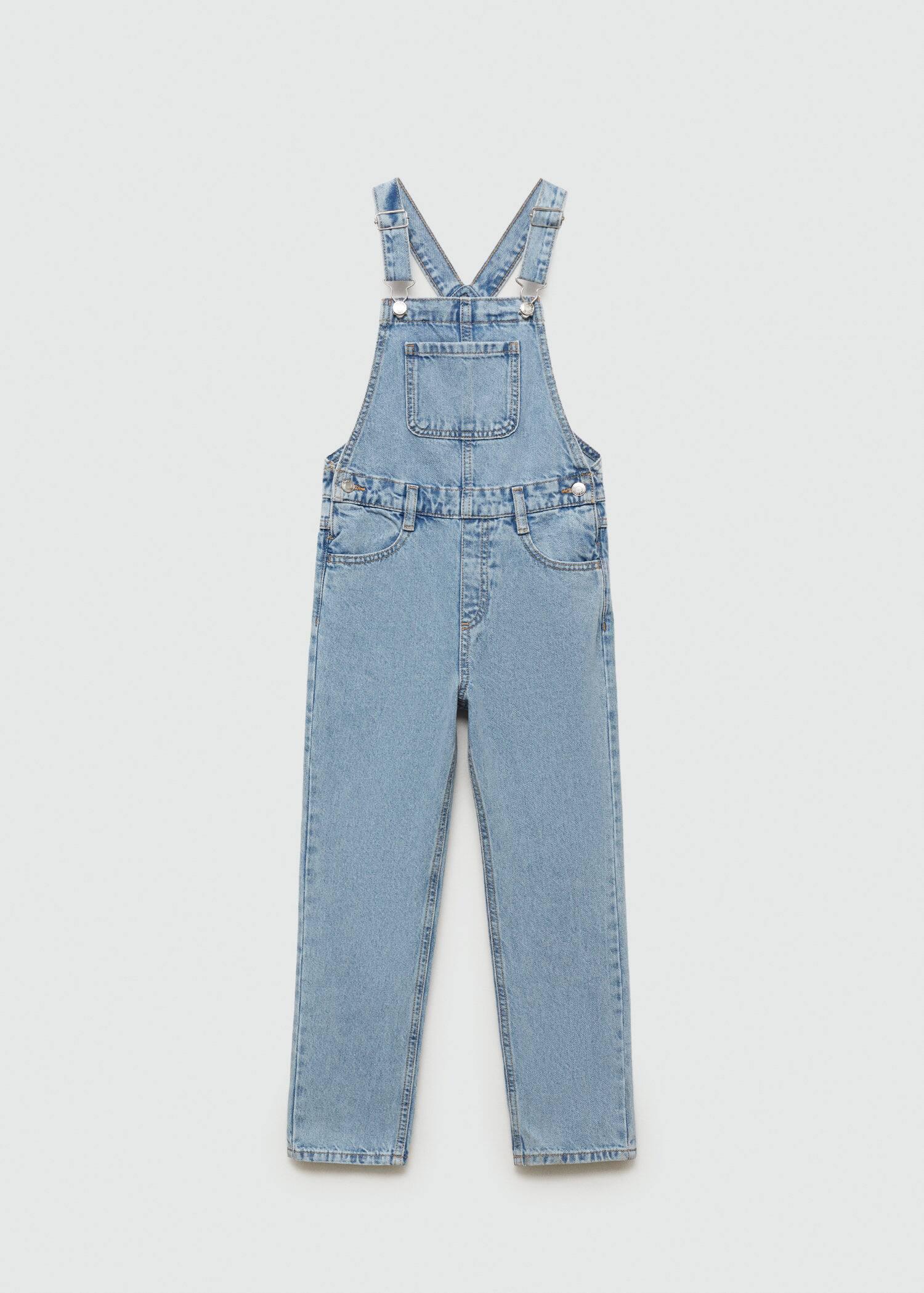MANGO Long Denim Dungarees in Medium Blue | Endource