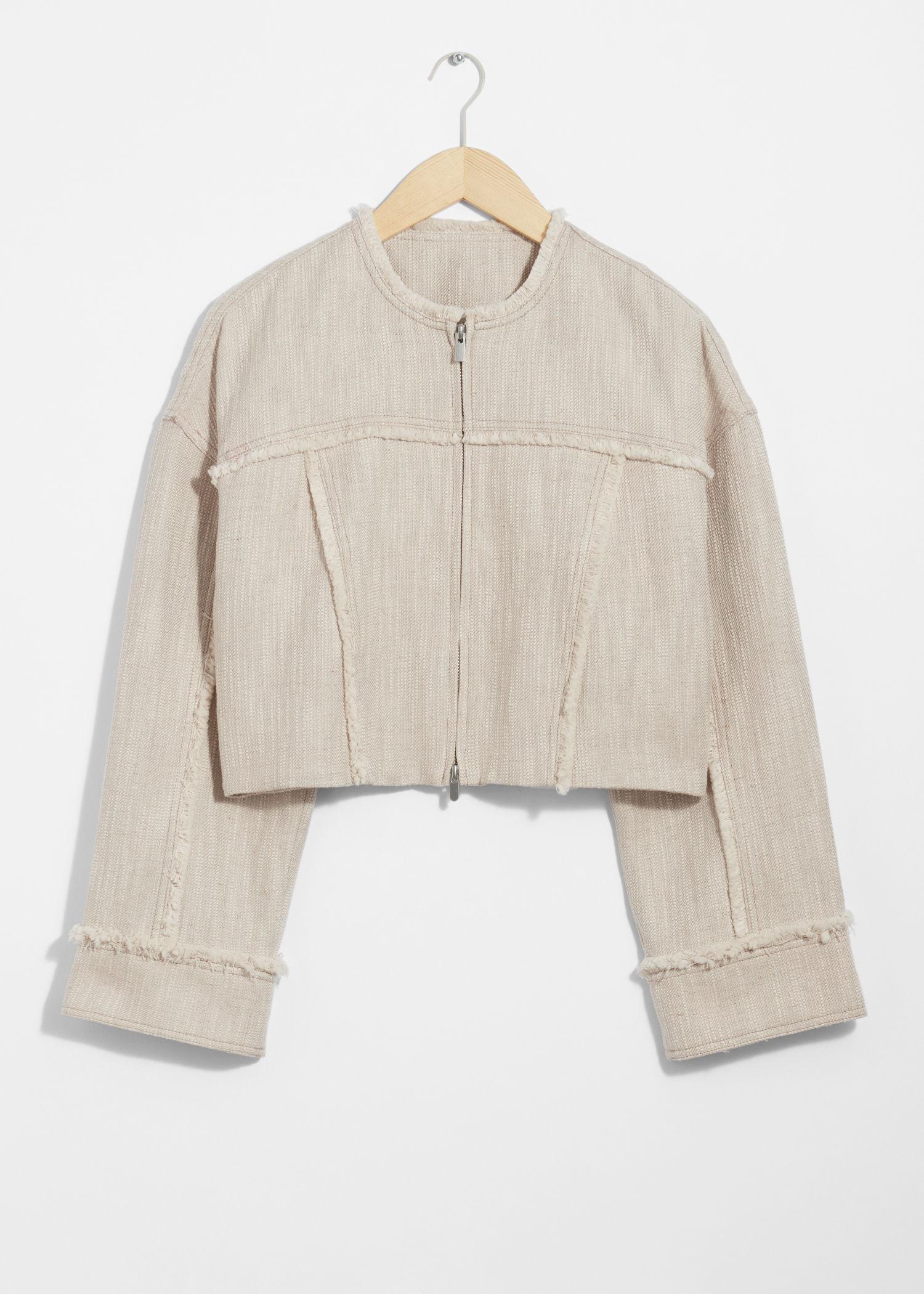 & OTHER STORIES Frayed Linen-Blend Jacket in Beige | Endource
