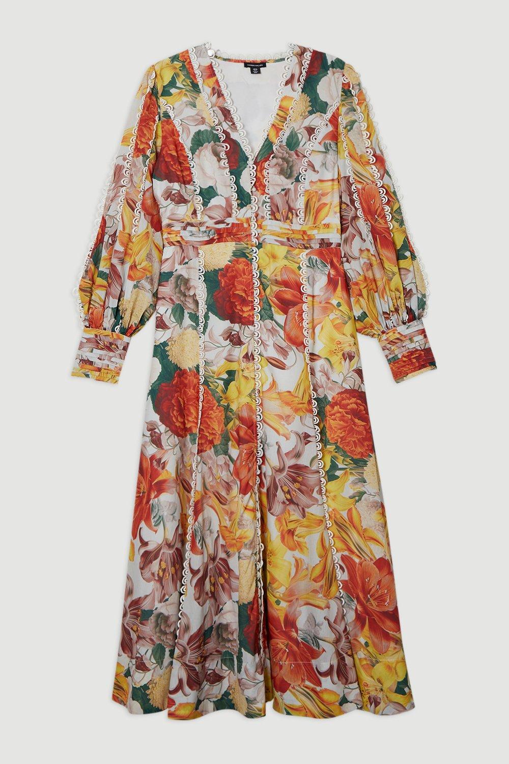 KAREN MILLEN Petite Trailing Floral Woven Plunge Maxi Dress in Red ...