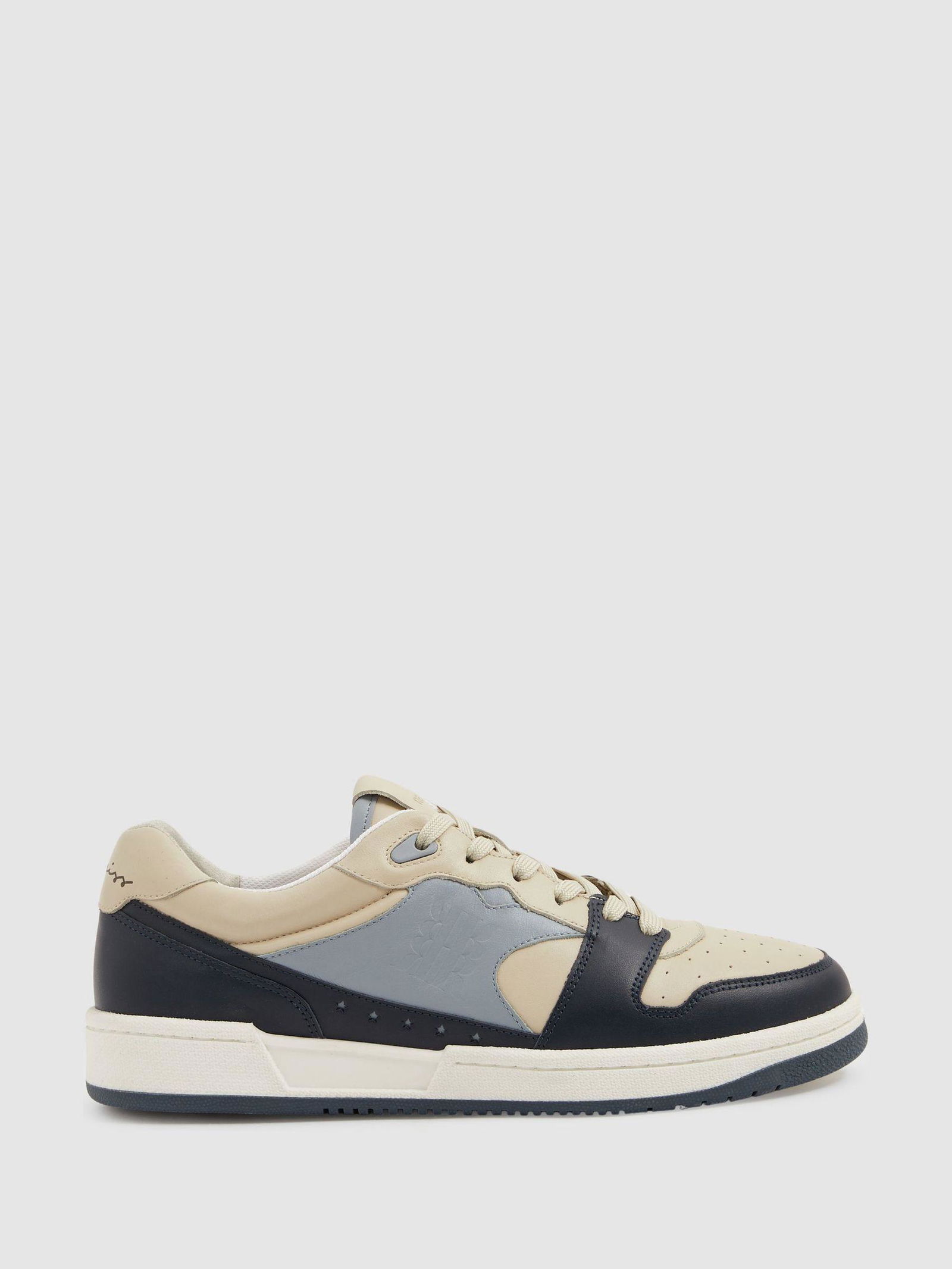 REISS Leather Lace Up Trainers in Blue/Stone | endource