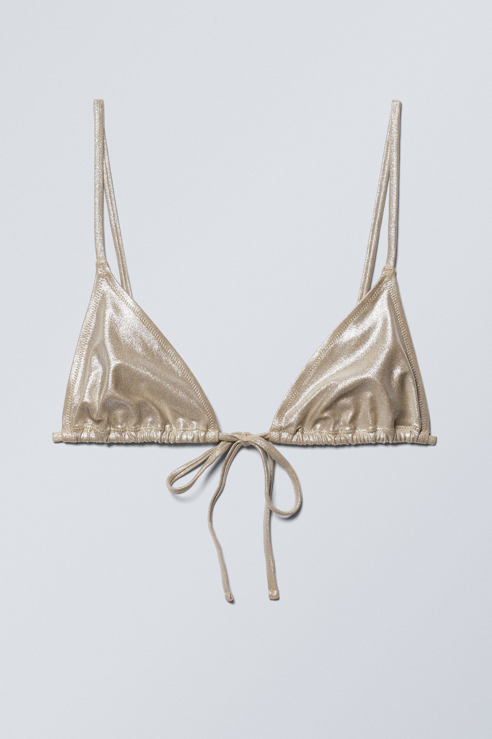 WEEKDAY Glitter Triangle Bikini Top in Dusty Glitter Beige | Endource