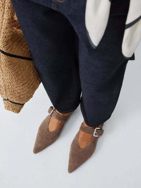 JOHN LEWIS Hannah Suede Pointed Toe Mary Jane Ballerina Pumps, Taupe ...