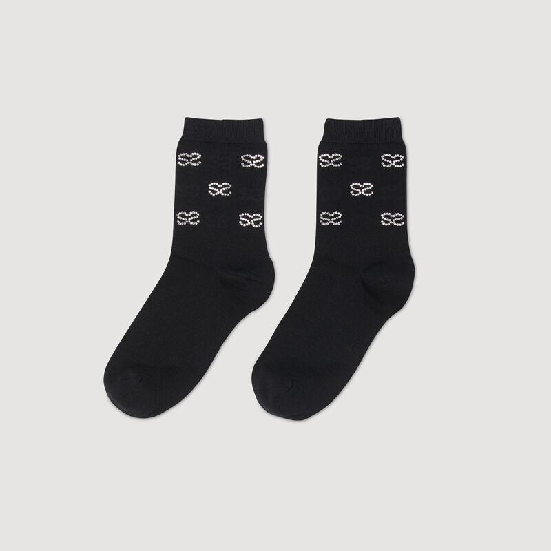 SANDRO Double S Rhinestone Socks in Black | Endource