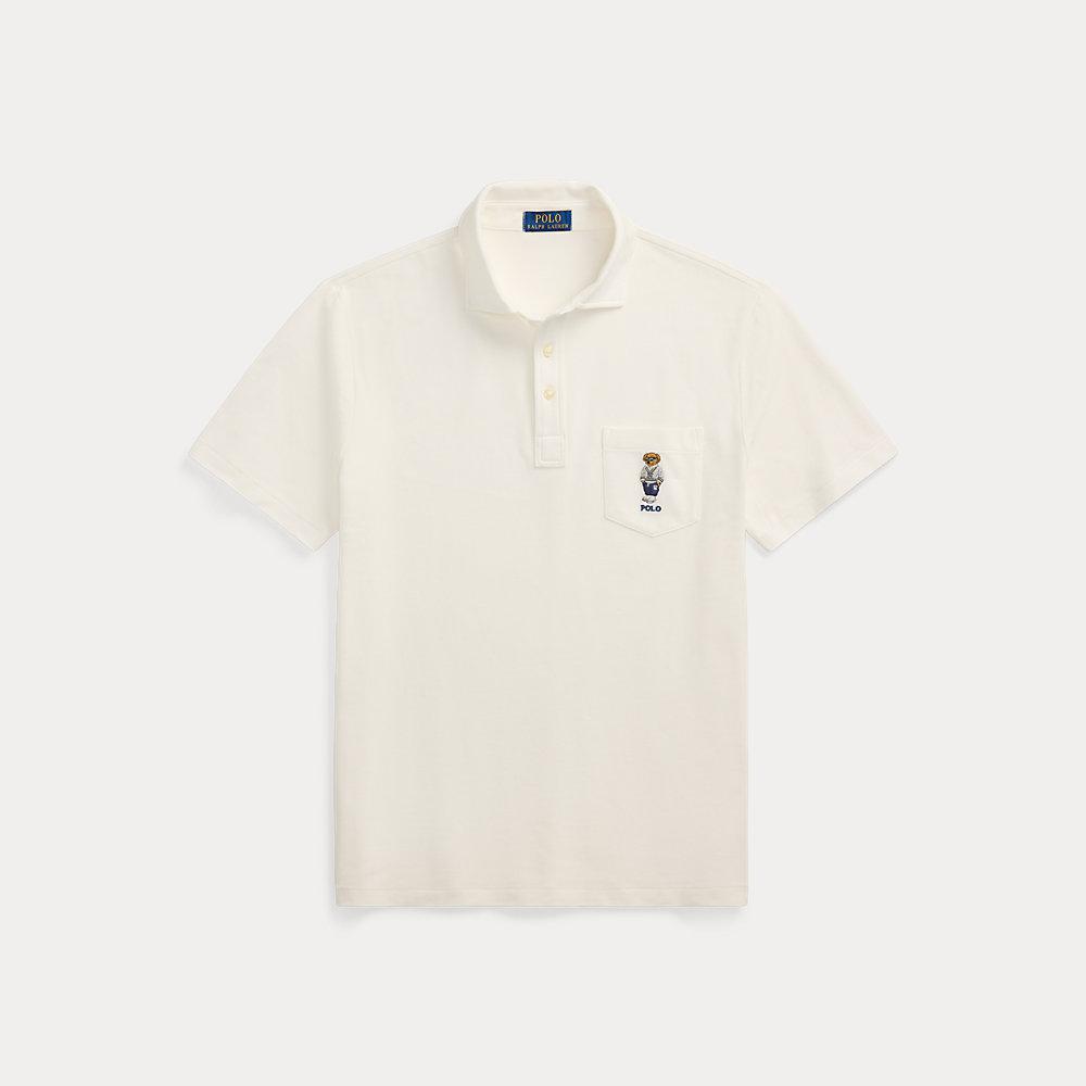 POLO RALPH LAUREN Custom Slim Polo Bear Mesh Polo Shirt in White | endource