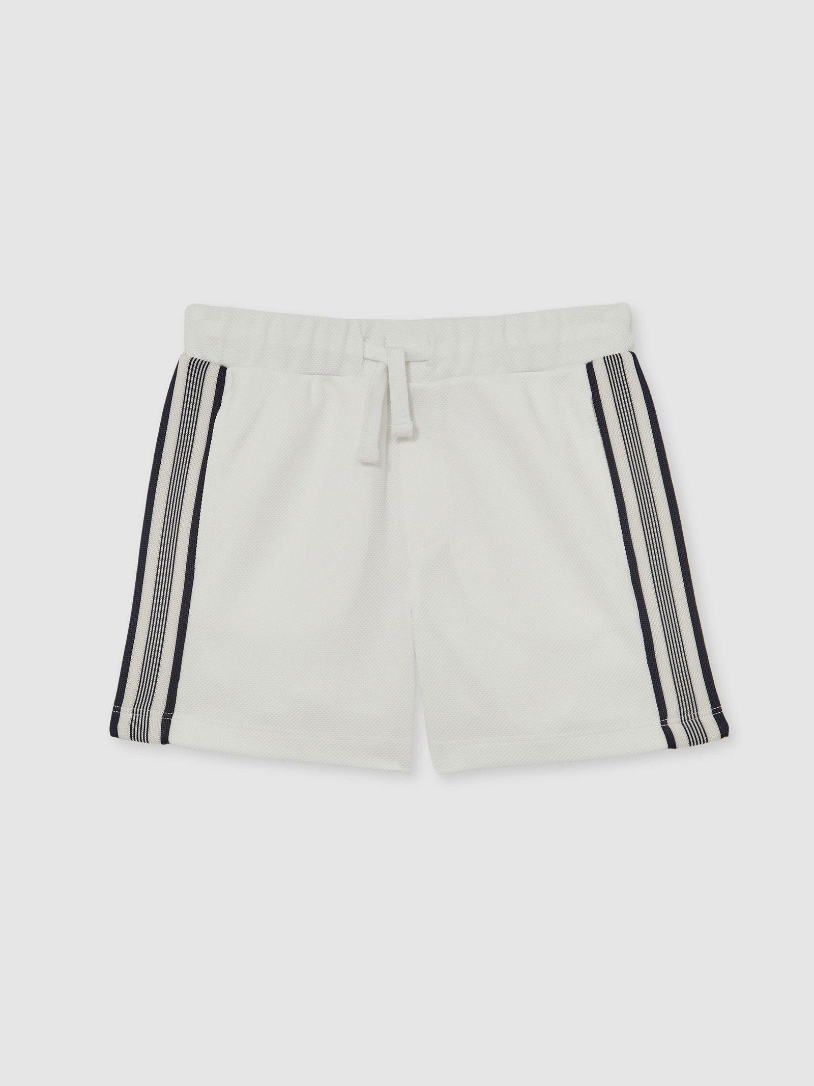 REISS Side Stripe Textured Shorts in White | endource
