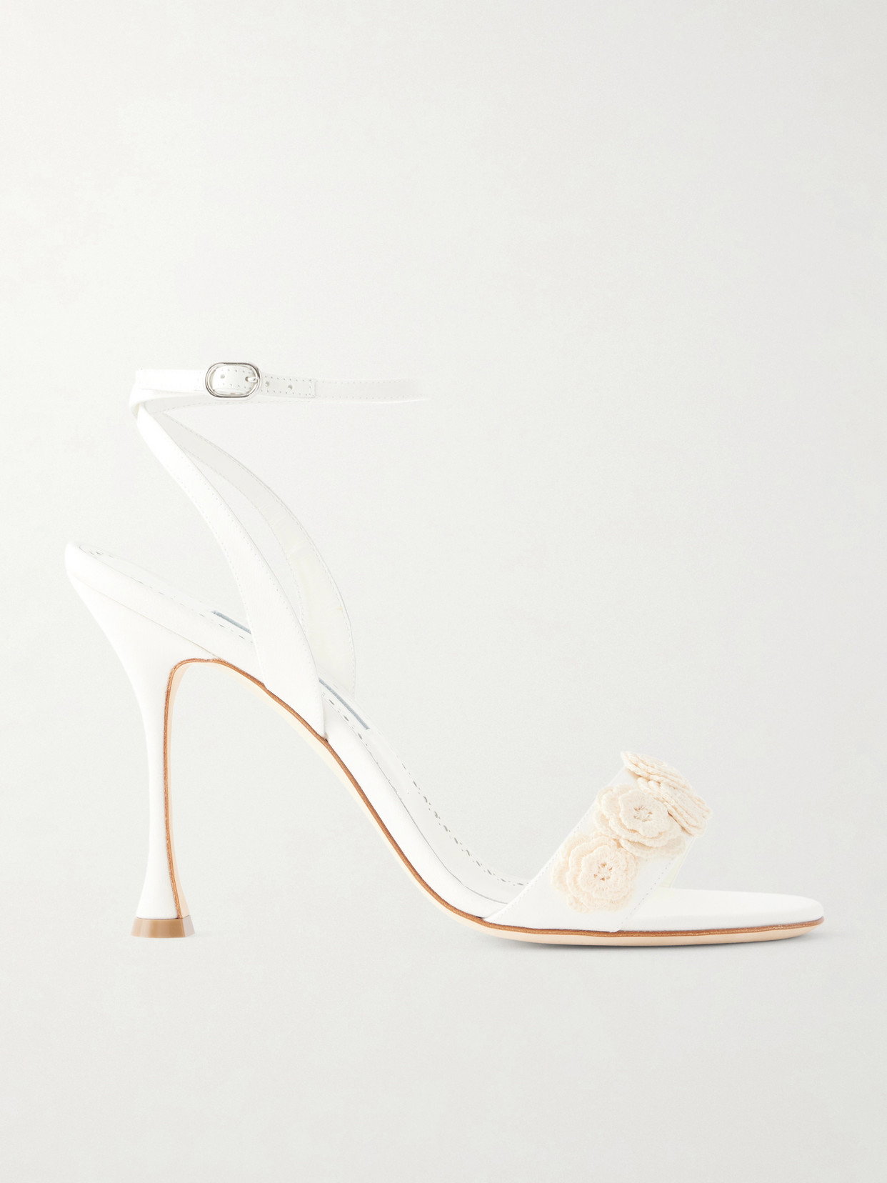 Manolo Blahnik Raosnu 105 Crochet-trimmed Leather Sandals | endource