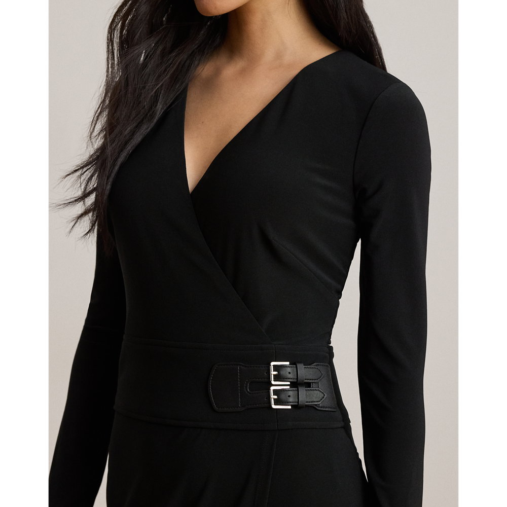 RALPH LAUREN Buckled Jersey Dress In Black | endource