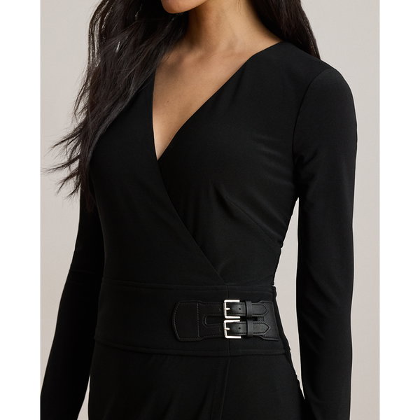 RALPH LAUREN Buckled Jersey Dress In Black | endource