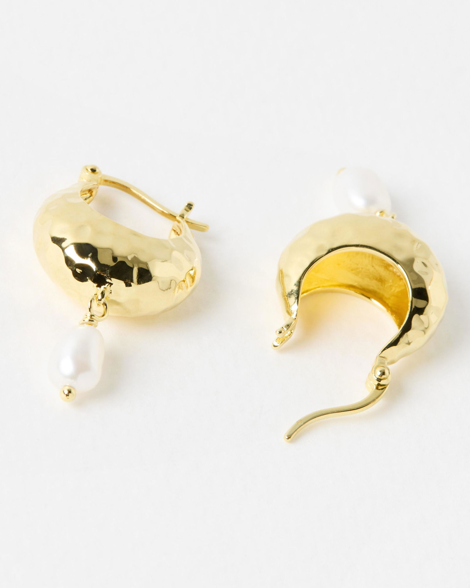 OLIVER BONAS Penelope Gold Plated Hammered Pearl Drop Earrings in Gold ...
