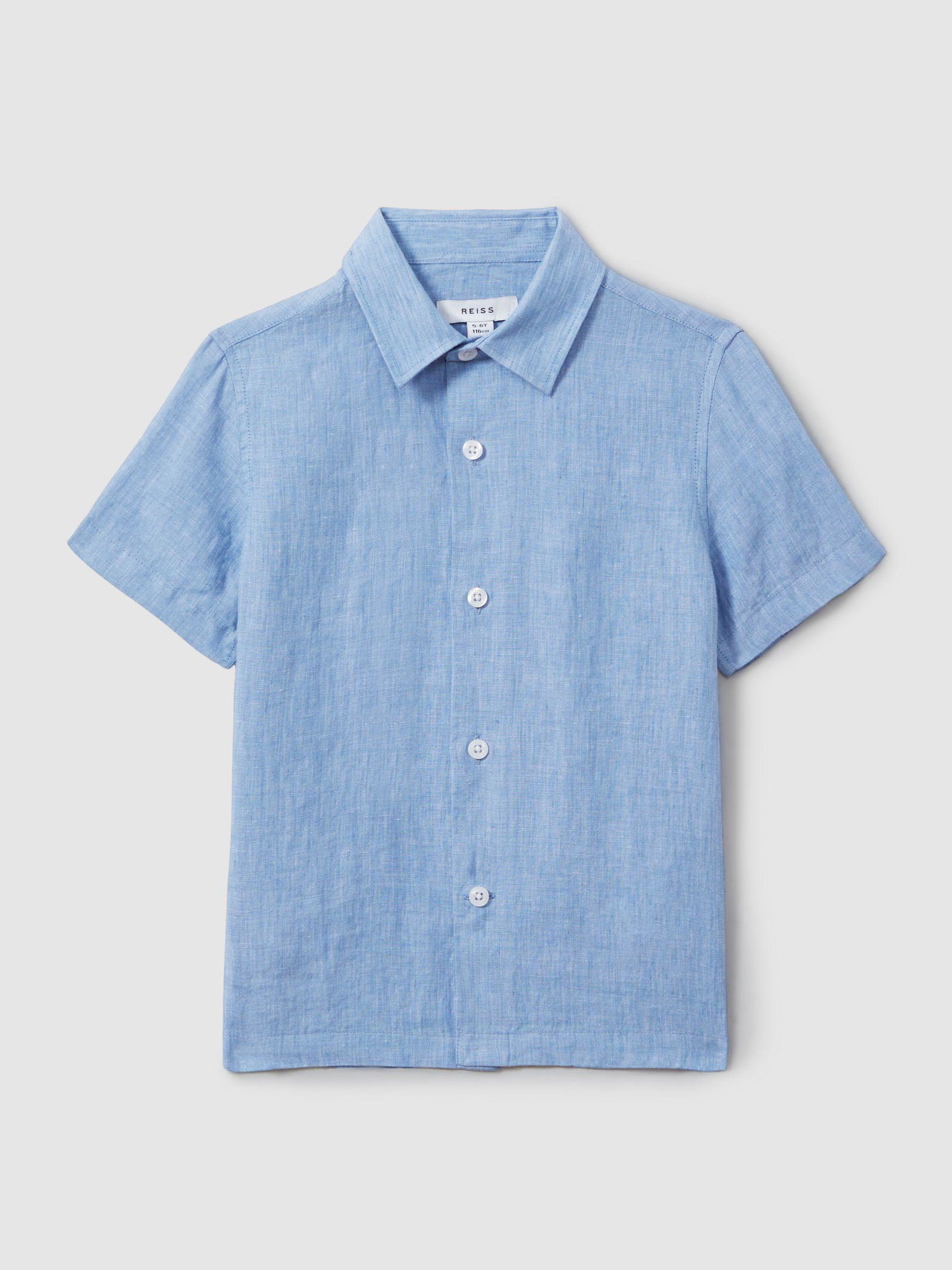 REISS Short Sleeve Linen Shirt in Soft Blue | endource