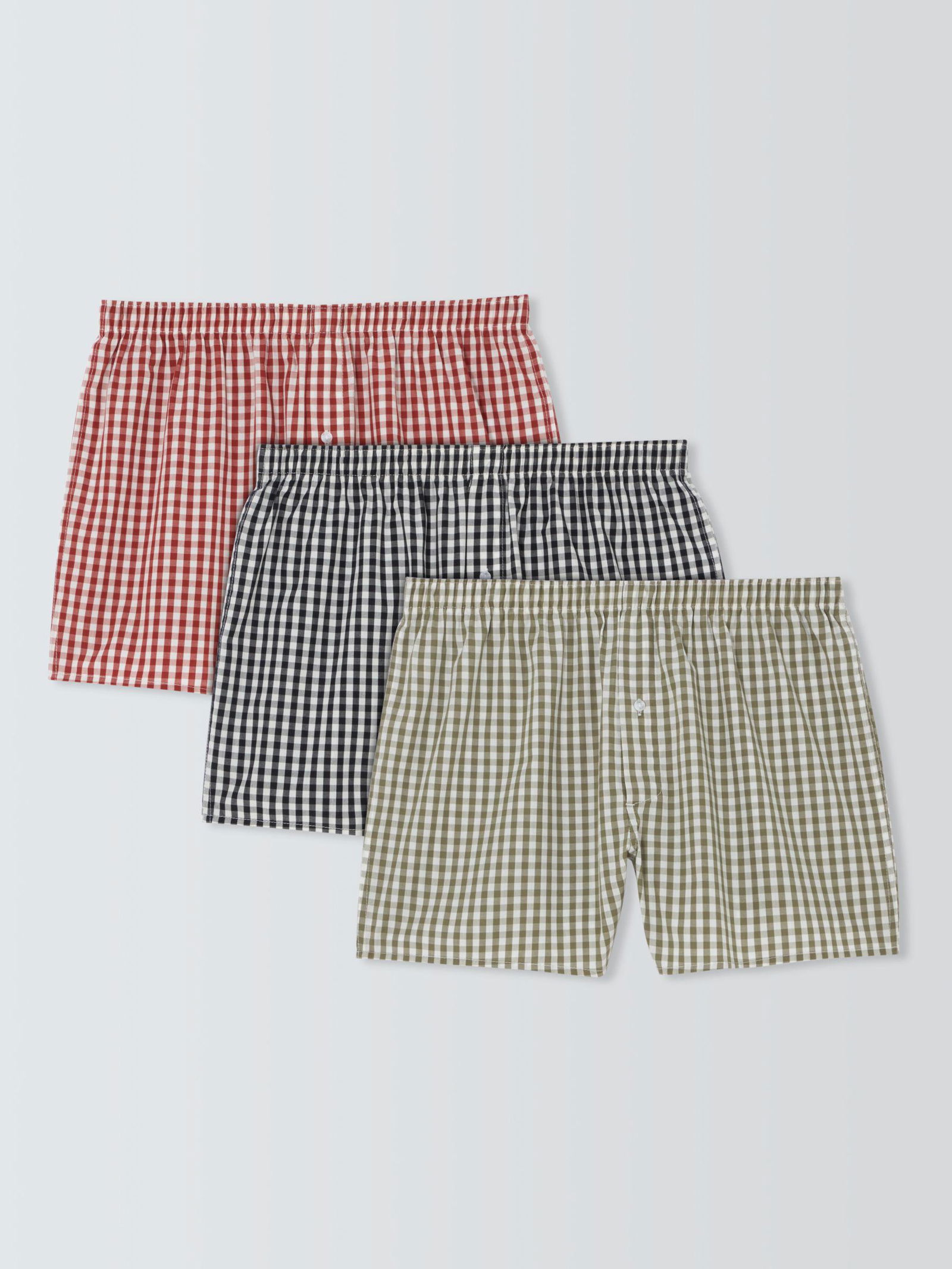 JOHN LEWIS Gingham Check Boxers, Pack Of 3 in Black, Red, Green | endource