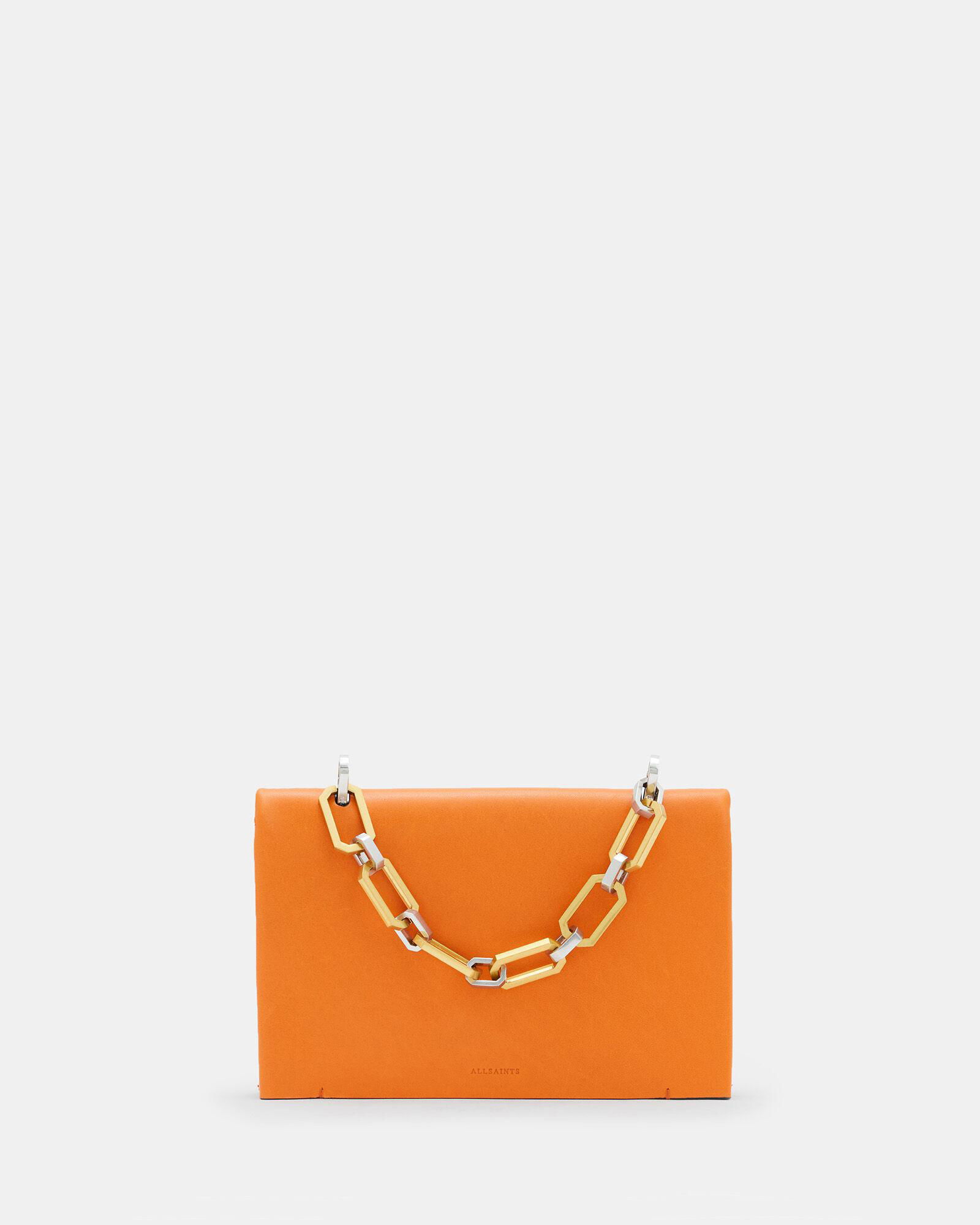ALLSAINTS Yua Leather Removable Chain Clutch Bag in Pyrole Orange ...