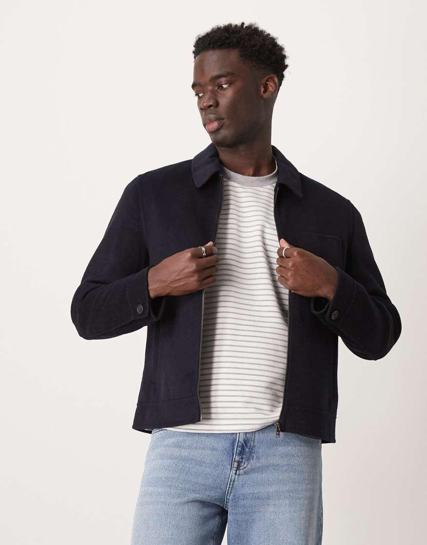 MANGO Zip Down Pocket Detail Jacket in NAVY | endource