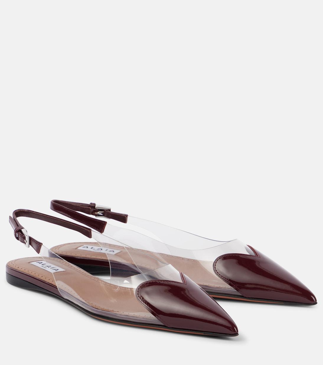 Alaïa Le Cœur Leather Slingback Flats in Burgundy | endource