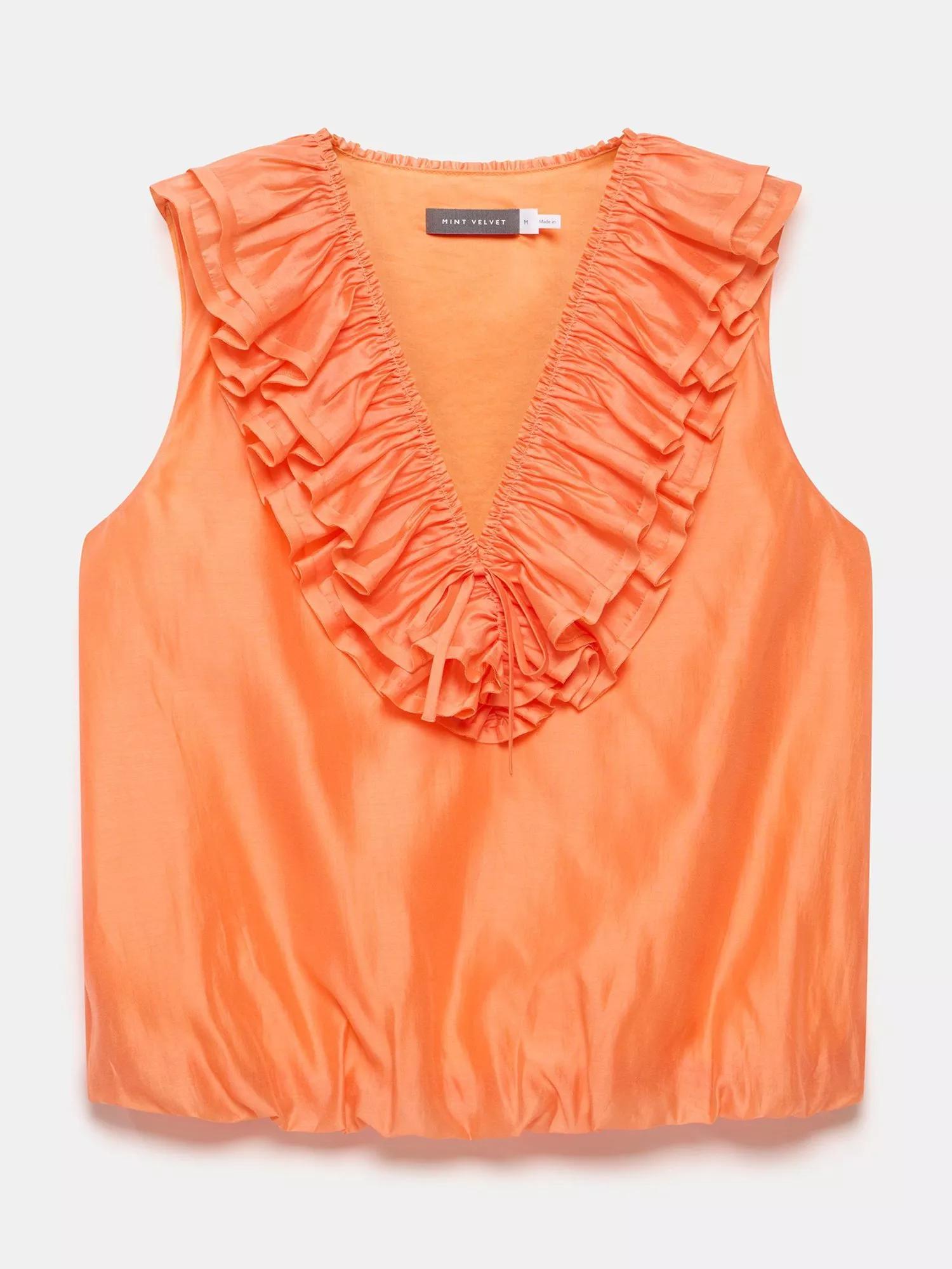MINT VELVET Sleeveless Ruffle Front Top in Orange | endource