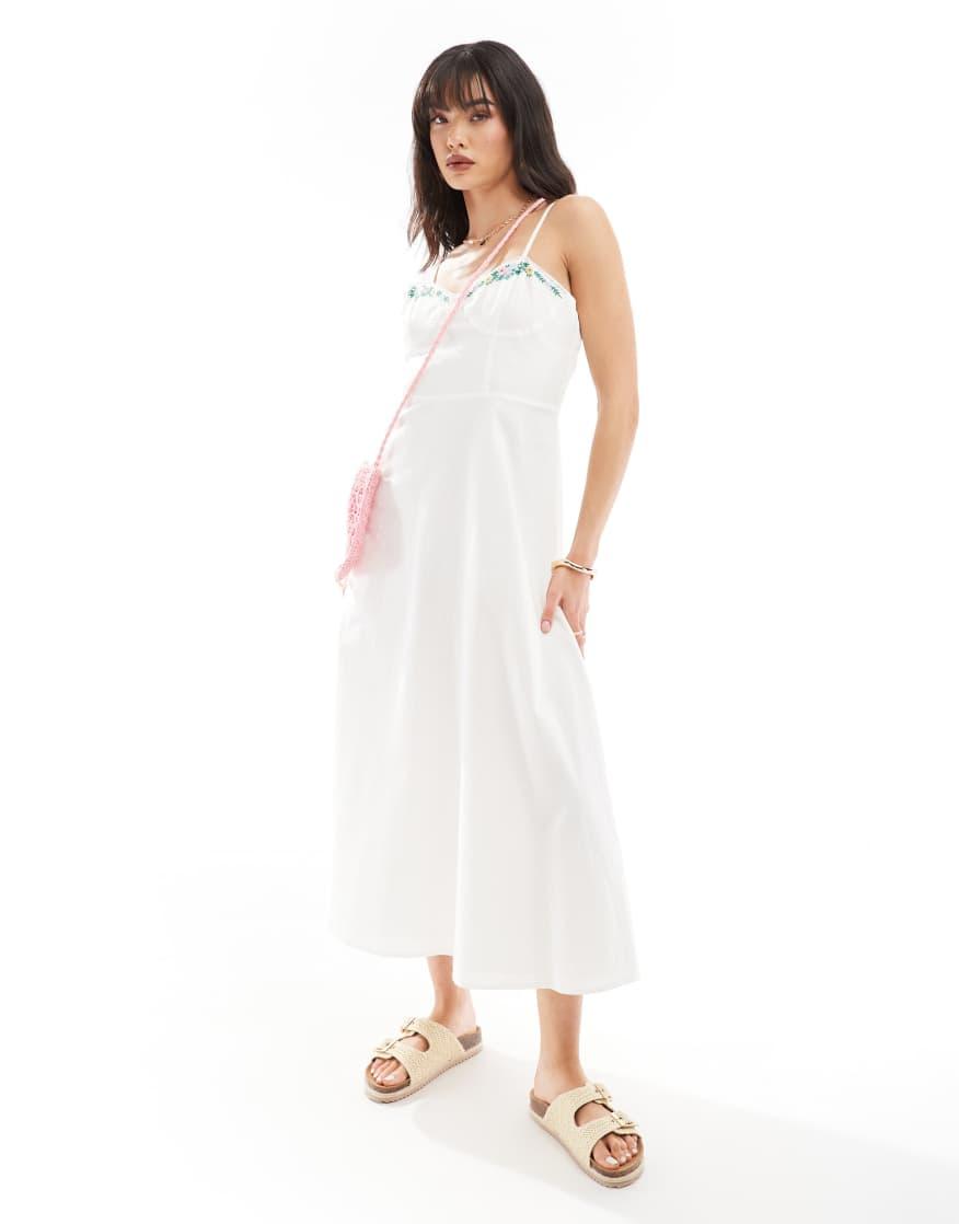 NOBODY'S CHILD Embroidered Pippin Midi Dress in White | endource