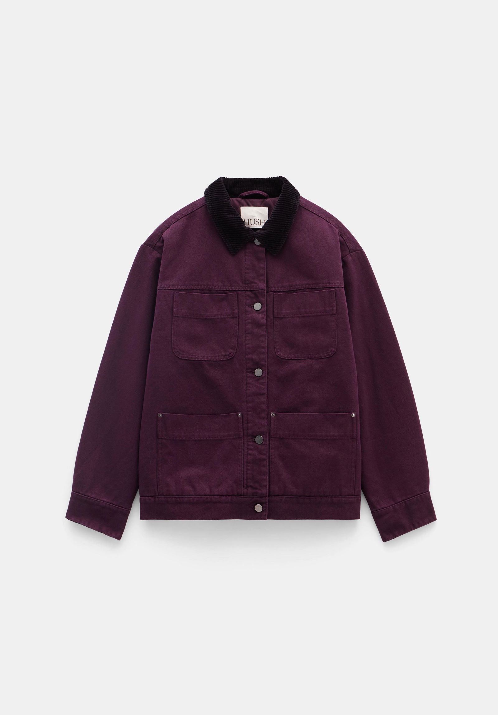 HUSH Cord Collar Barn Jacket in Wine Red | endource