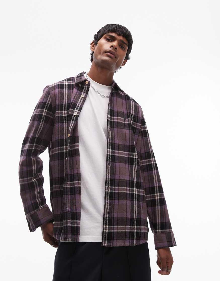 ALLSAINTS Buzzard Long Sleeve Check Shirt in COSMIC PURPLE | endource