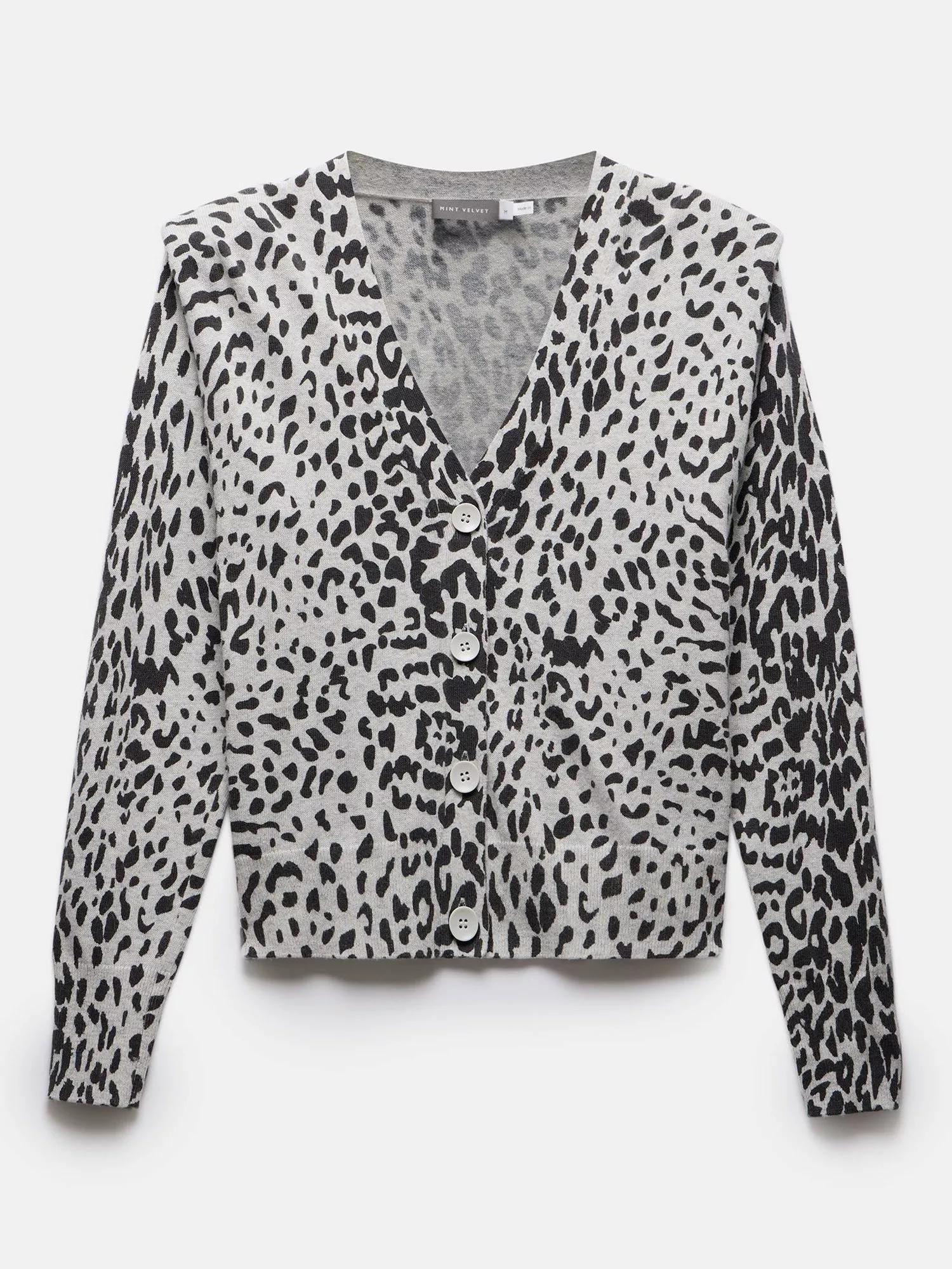 MINT VELVET Leopard Print Cardigan in Grey/Multi | endource