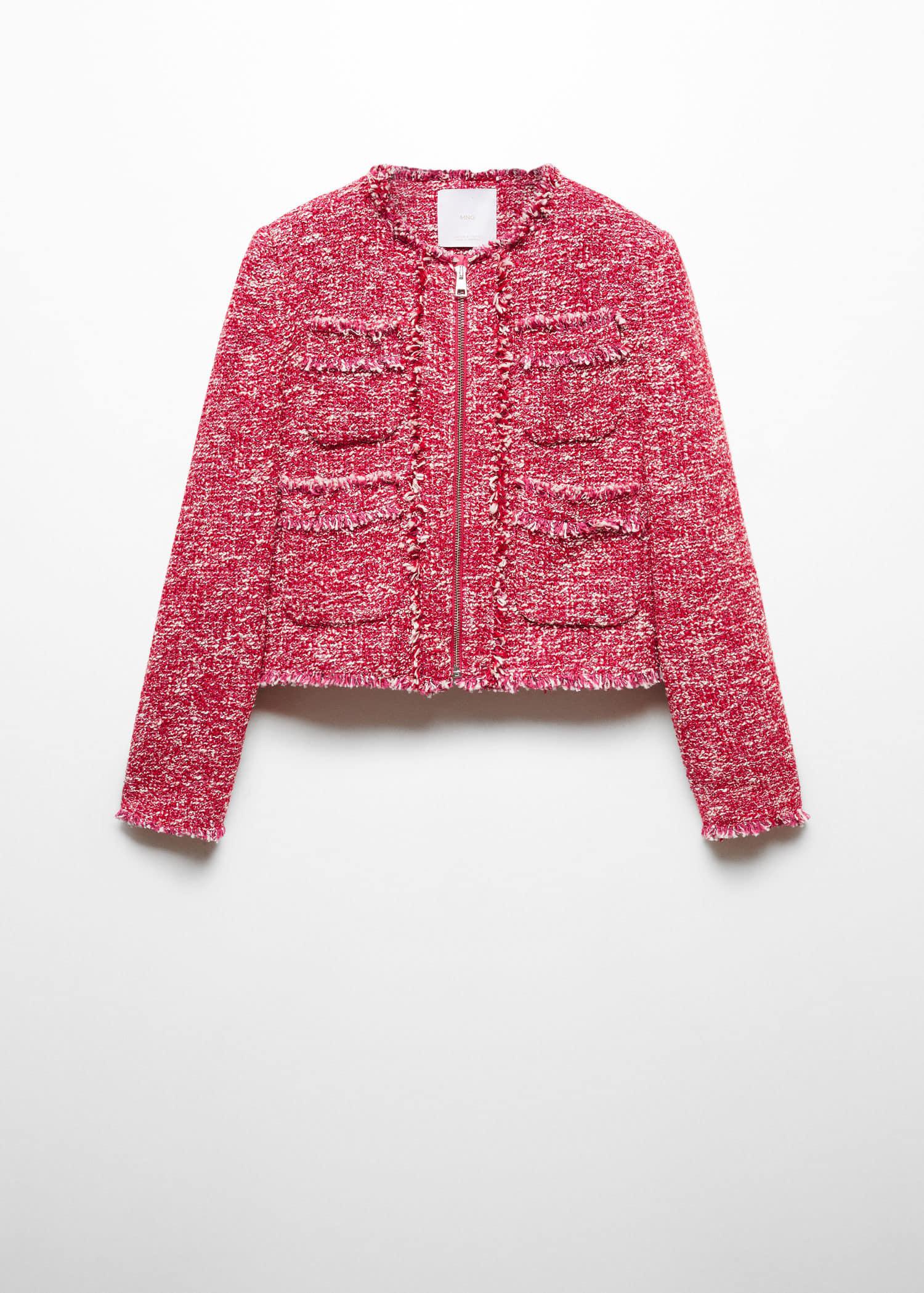 Mango Pocket Tweed Jacket In Fuchsia Endource