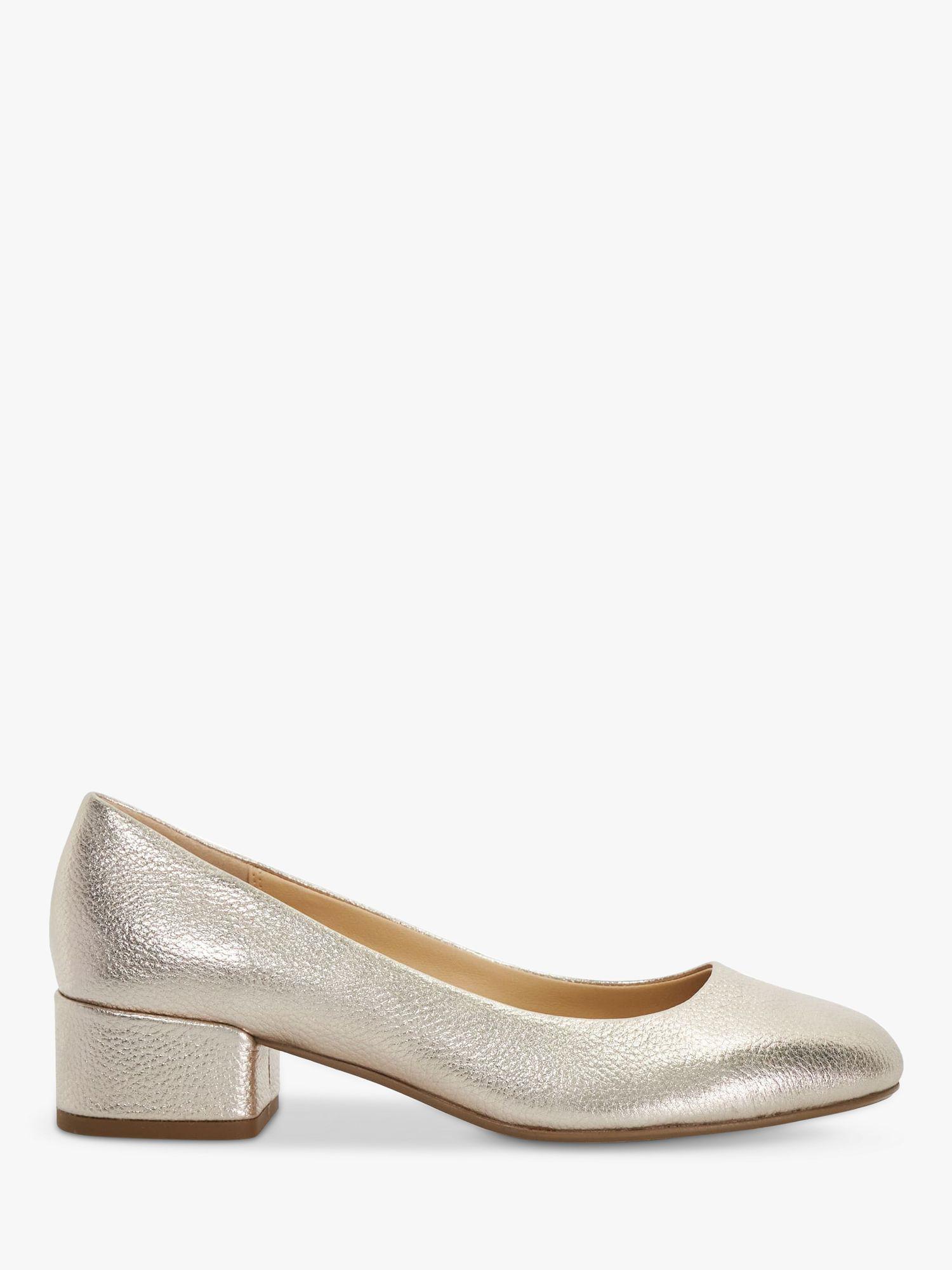DUNE Wide Fit Bracket Block Heel Leather Court Shoes in Gold | endource