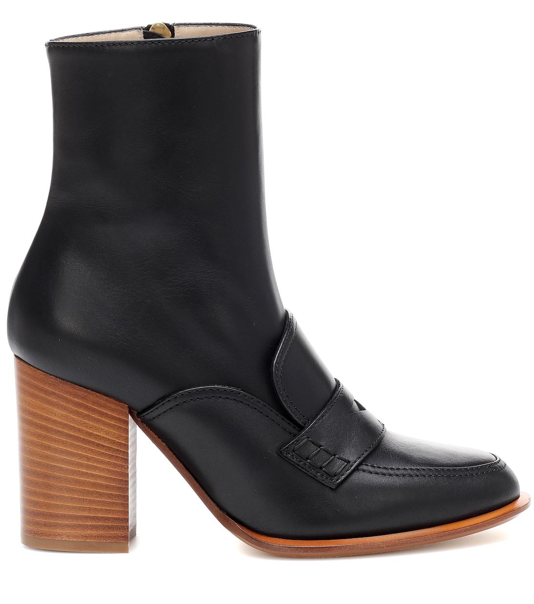 LOEWE Leather Loafer Ankle Boots in Black | endource