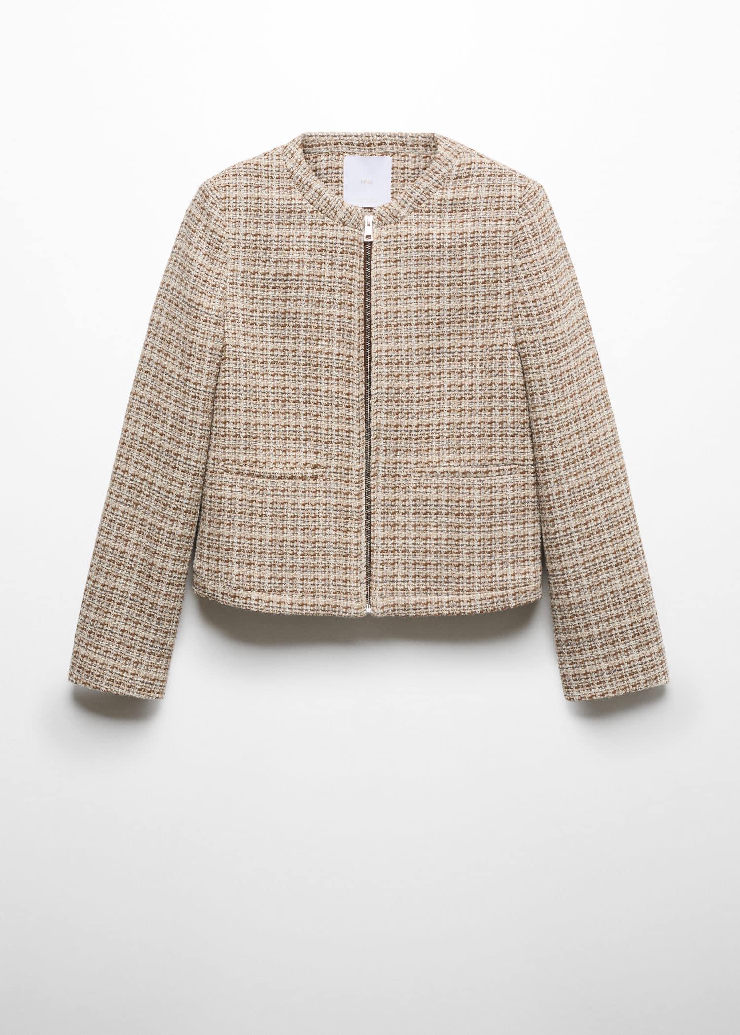MANGO Tweed Zipped Jacket in Brown | endource
