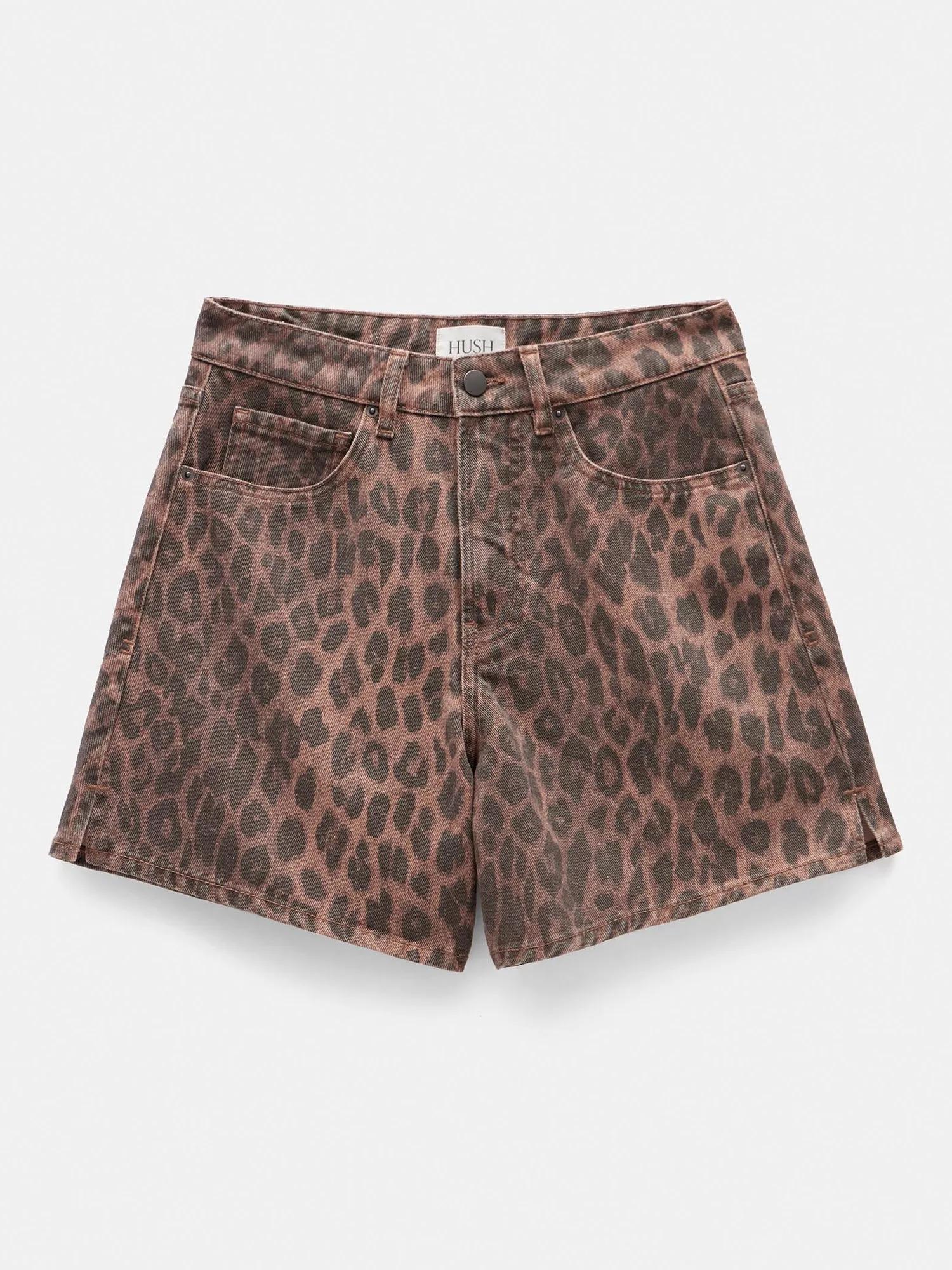 HUSH Leopard Print Denim Shorts in Multi | endource