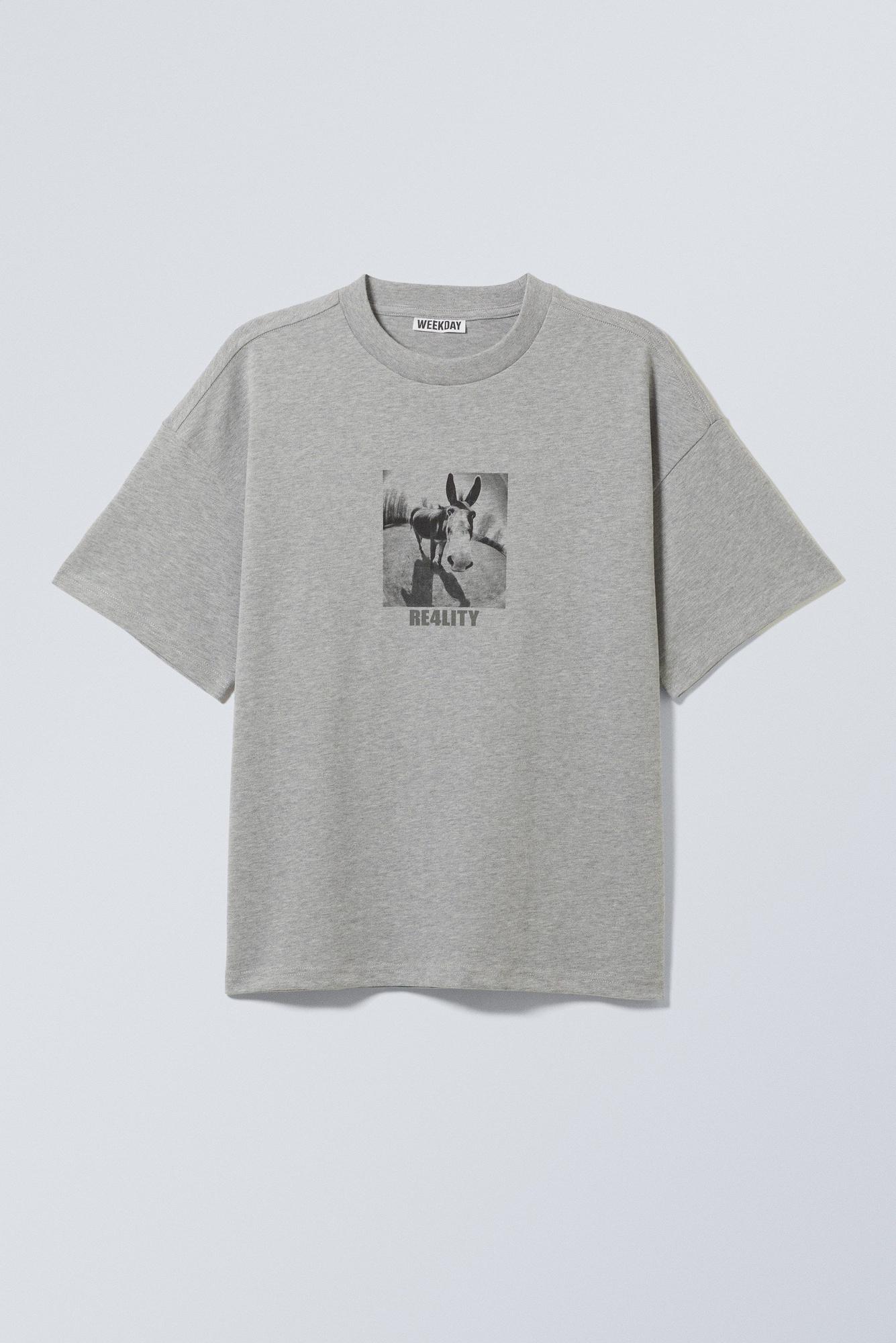 WEEKDAY Great Boxy Printed Graphic Tee in Grey - Donkey Reality | endource