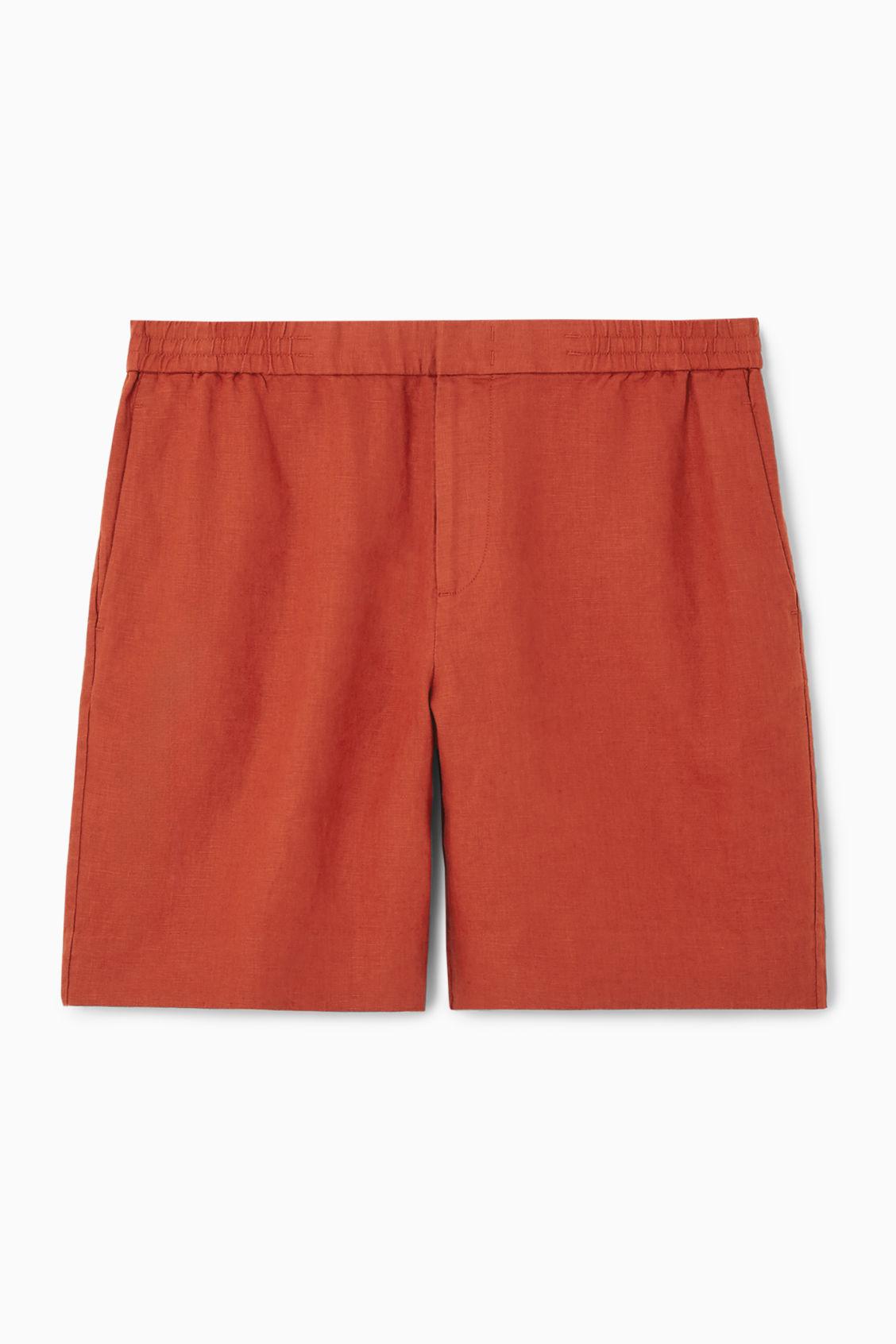 COS Elasticated Linen Shorts in RUST RED | Endource