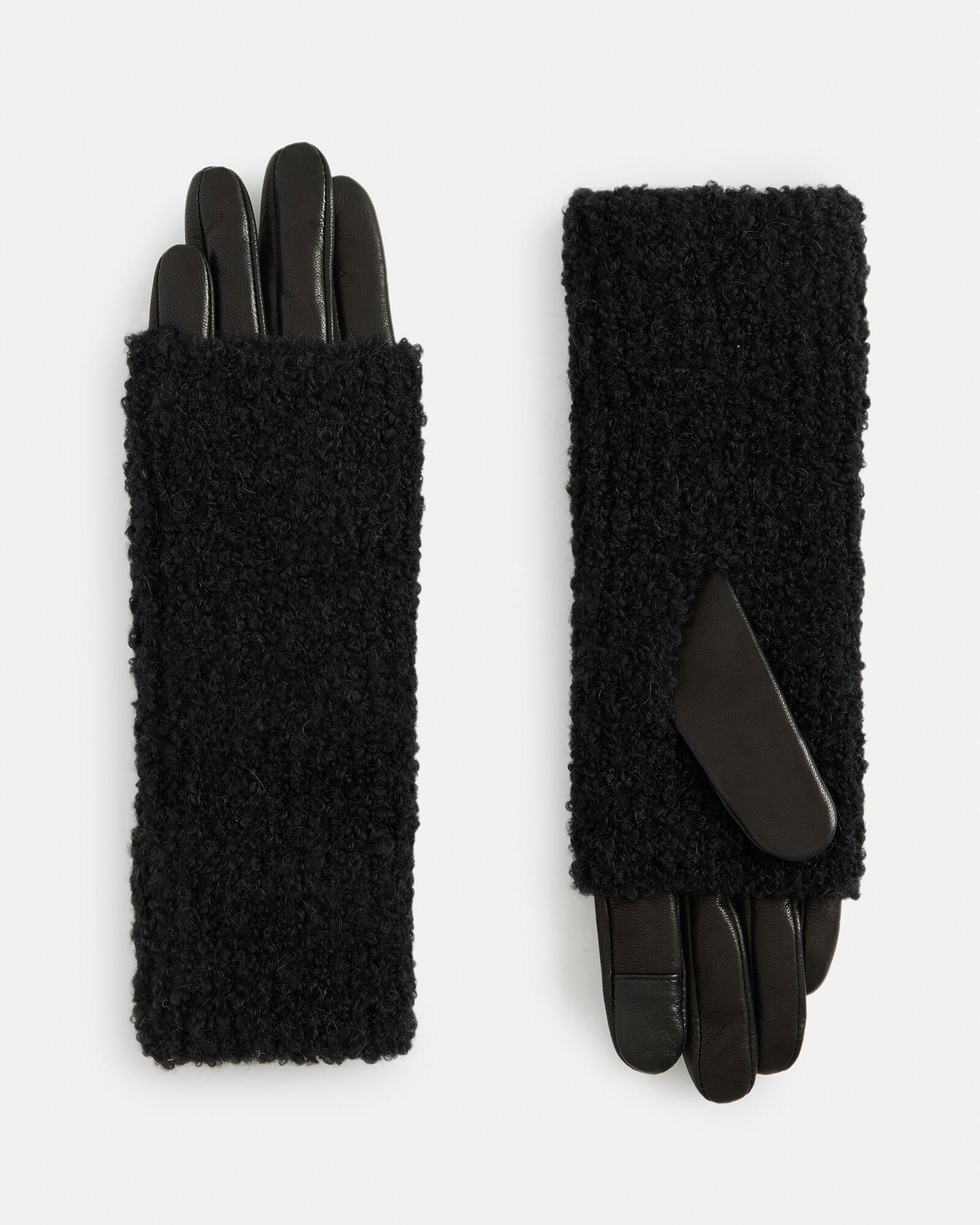 ALLSAINTS Darby Knitted Cuff Leather Gloves in Black | endource