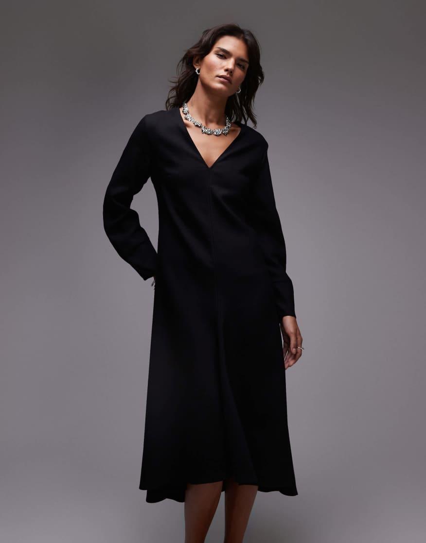 ARKET Wool Mix Maxi Dress With V-Neck And High Low Hem | endource