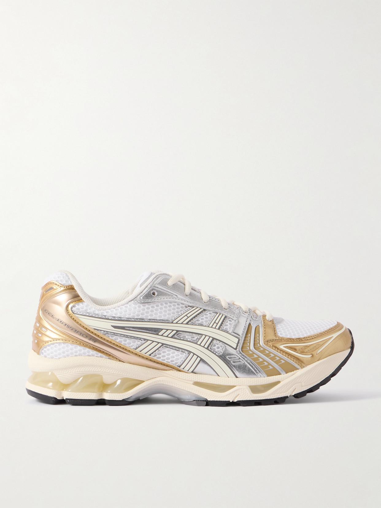 ASICS Rubber And Metallic Faux Leather-Trimmed Mesh Sneakers in Gold ...