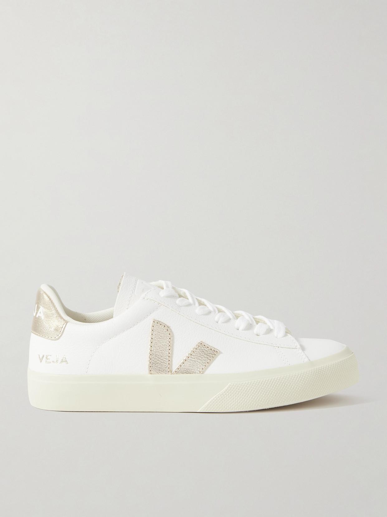 VEJA Campo Metallic Leather Sneakers in White | Endource