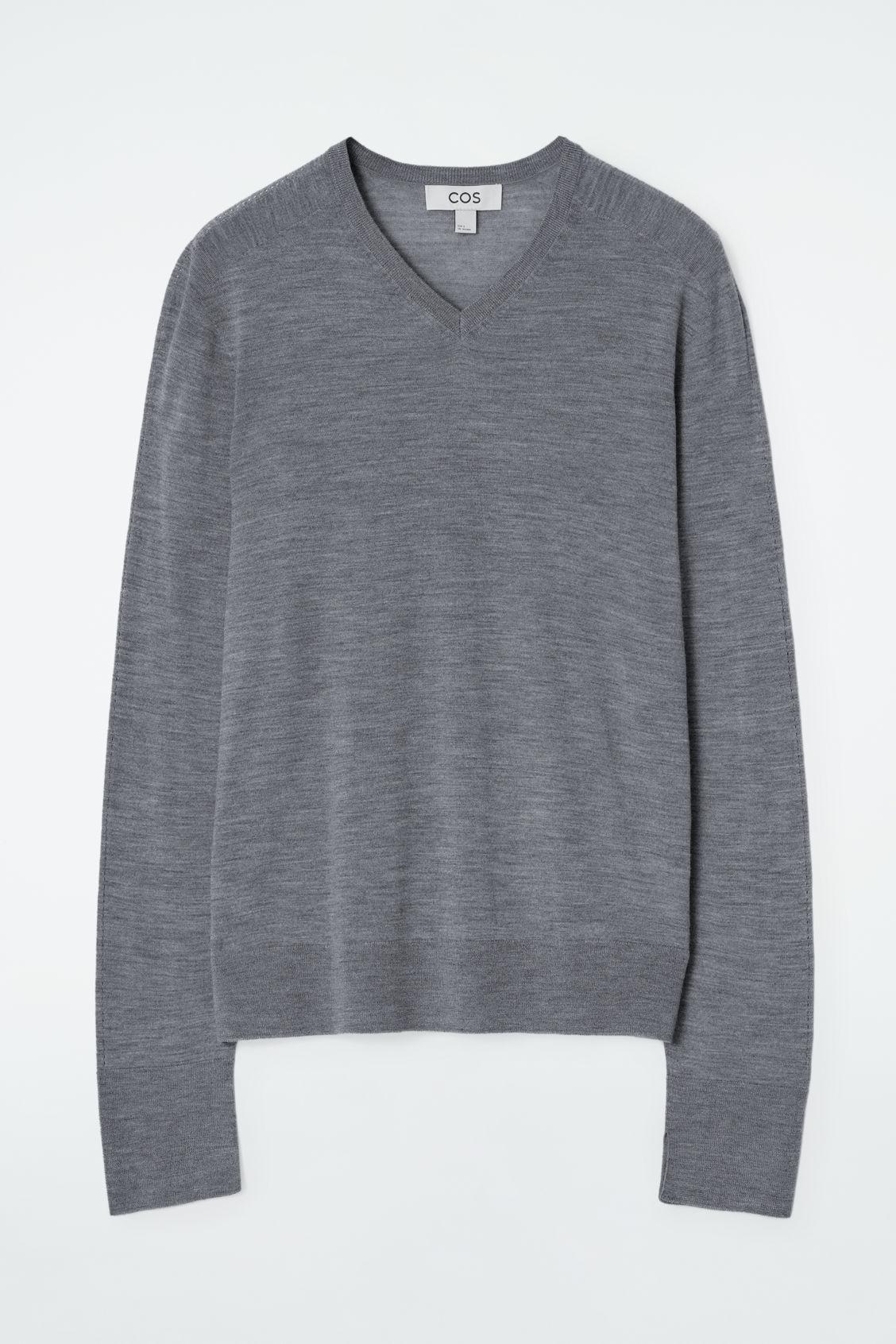 COS Merino Wool V-Neck Jumper in GREY | endource