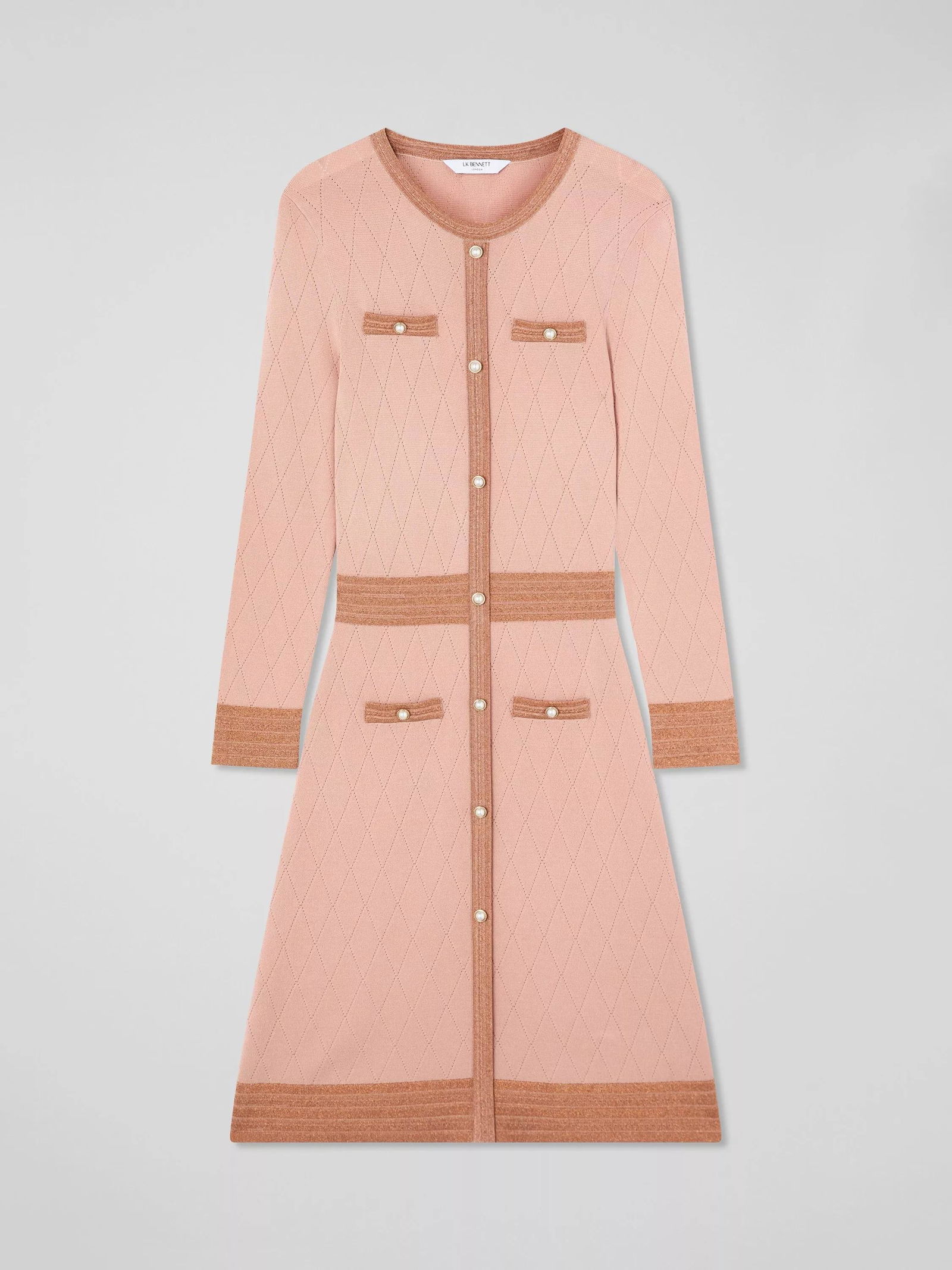 L.K. BENNETT Mara Metallic Knee Length Dress in Light Pink | endource